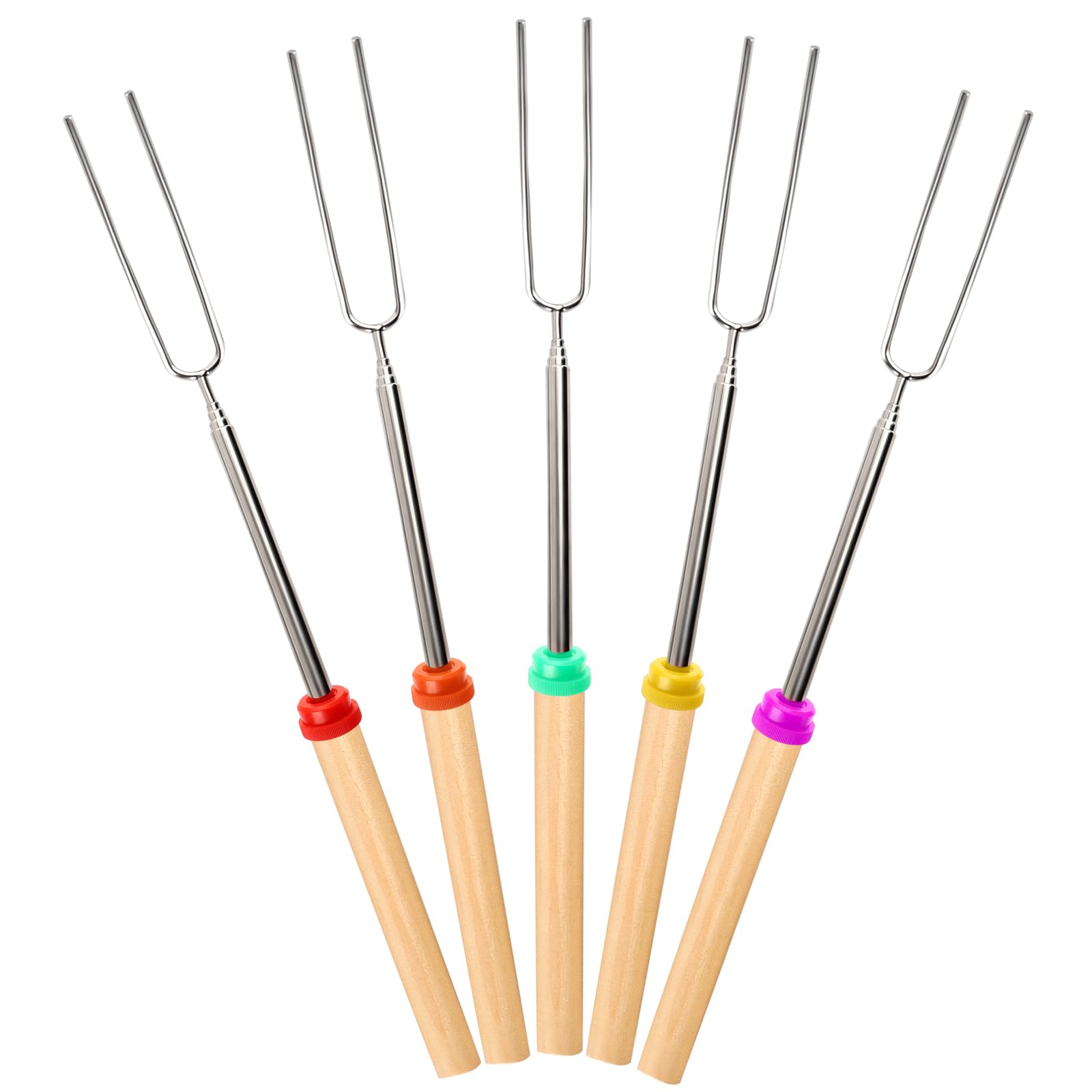Ajmyonsp Marshmallow Roasting Sticks Smores Stick for Fire Pit - Hot Dog Campfire Skewers Mashmellow Camping 32 Inch Long Extendable Forks 5 Pack