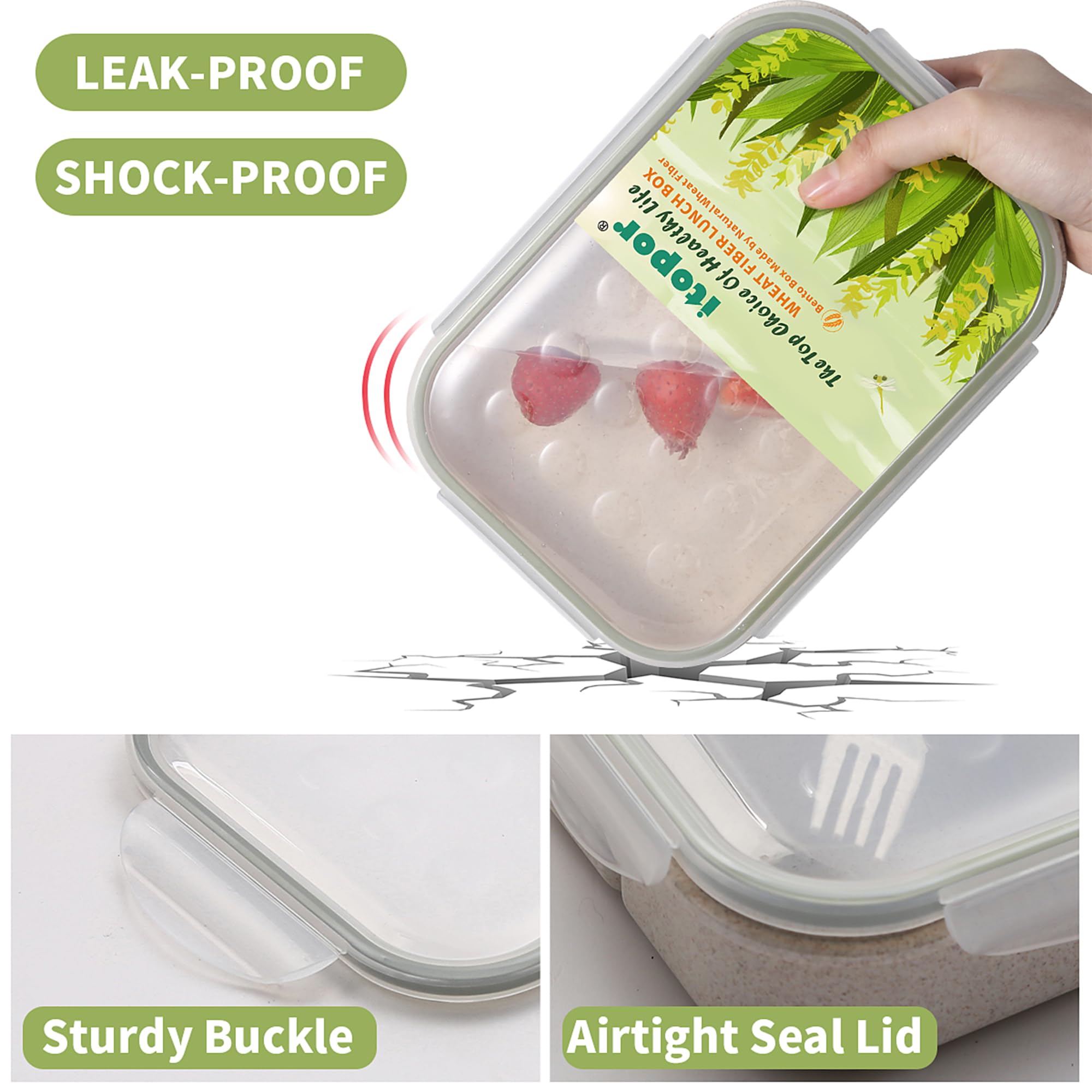 Bento Box,Bento Lunch Box for Kids and Adults, Leakproof Lunch Containers with 3 Compartments, Lunch box Made by Wheat Fiber Material(White) By Itopor
