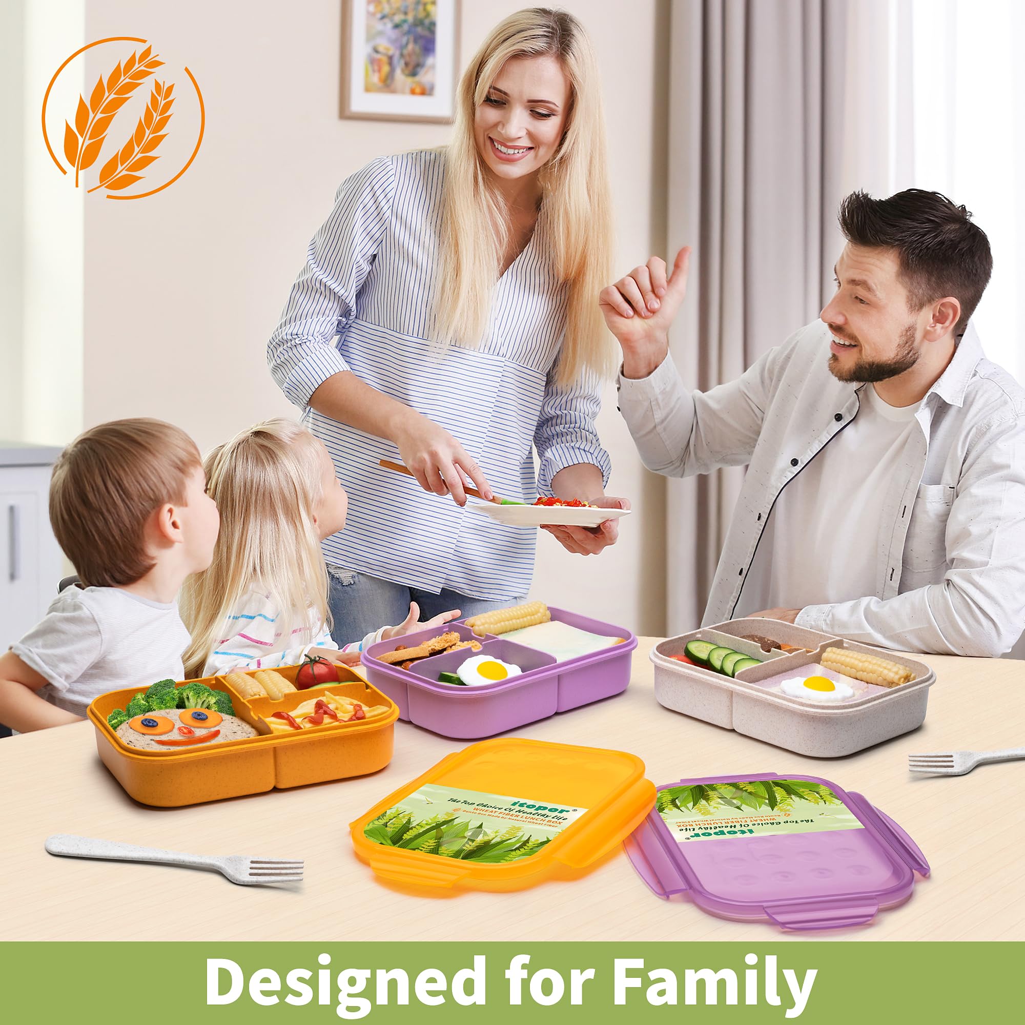 Bento Box,Bento Lunch Box for Kids and Adults, Leakproof Lunch Containers with 3 Compartments, Lunch box Made by Wheat Fiber Material(White) By Itopor
