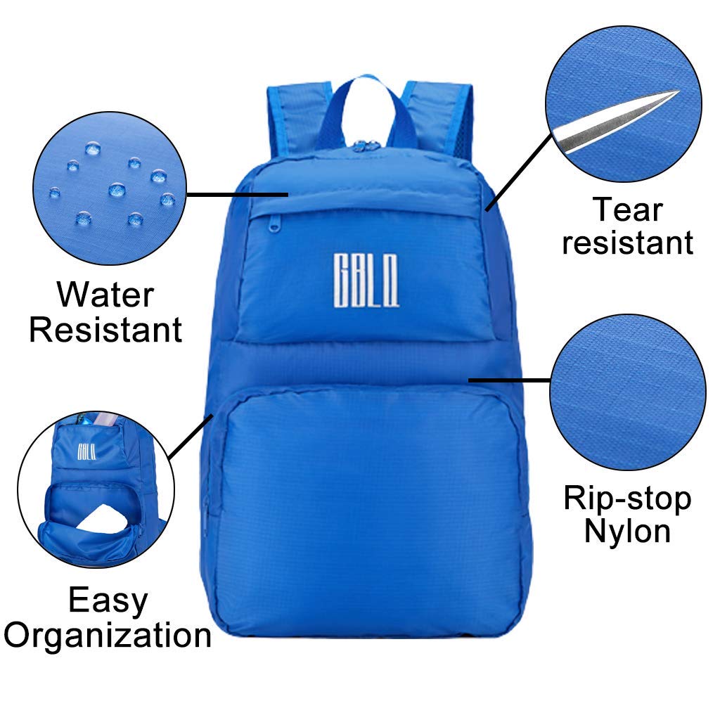 GBLQ PLUS Packable Backpack 35L Ultra Lightweight, Water Resistant Foldable Daypack for Travel, Hiking, Camping - 2 Packs (Blue + Red)