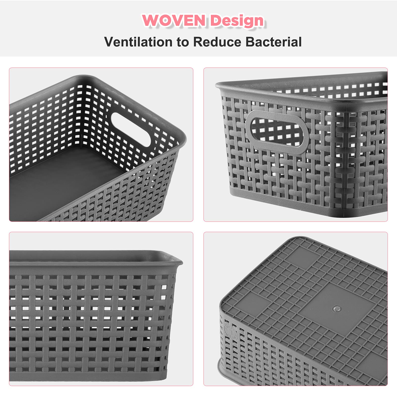 AREYZIN Plastic Storage Baskets With Lid Organizing Container Lidded Knit Storage Organizer Bins for Shelves Drawers Desktop Closet Playroom Classroom Office, 6 Pack