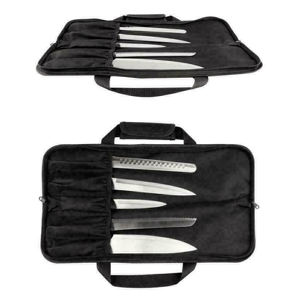 HUHAOLIANHE Professional Kitchen knife Bag (5 Pockets) Storage Carrying Portable Chef Knife Roll Case, Blue