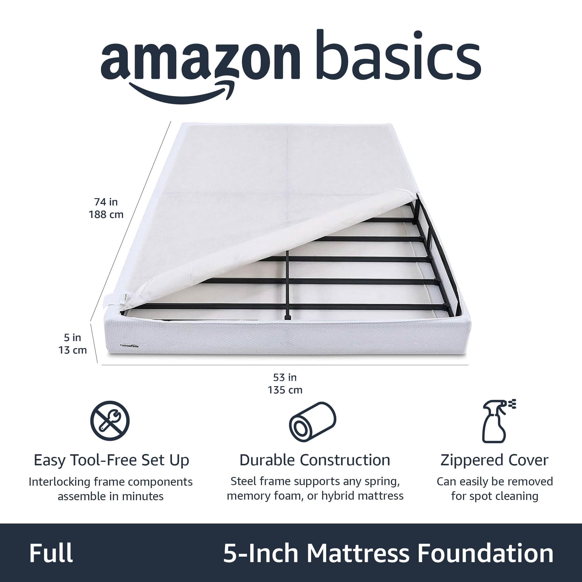 Amazon Basics Smart Box Spring Bed Base, 5-Inch Mattress Foundation - Full Size, Tool-Free Easy Assembly