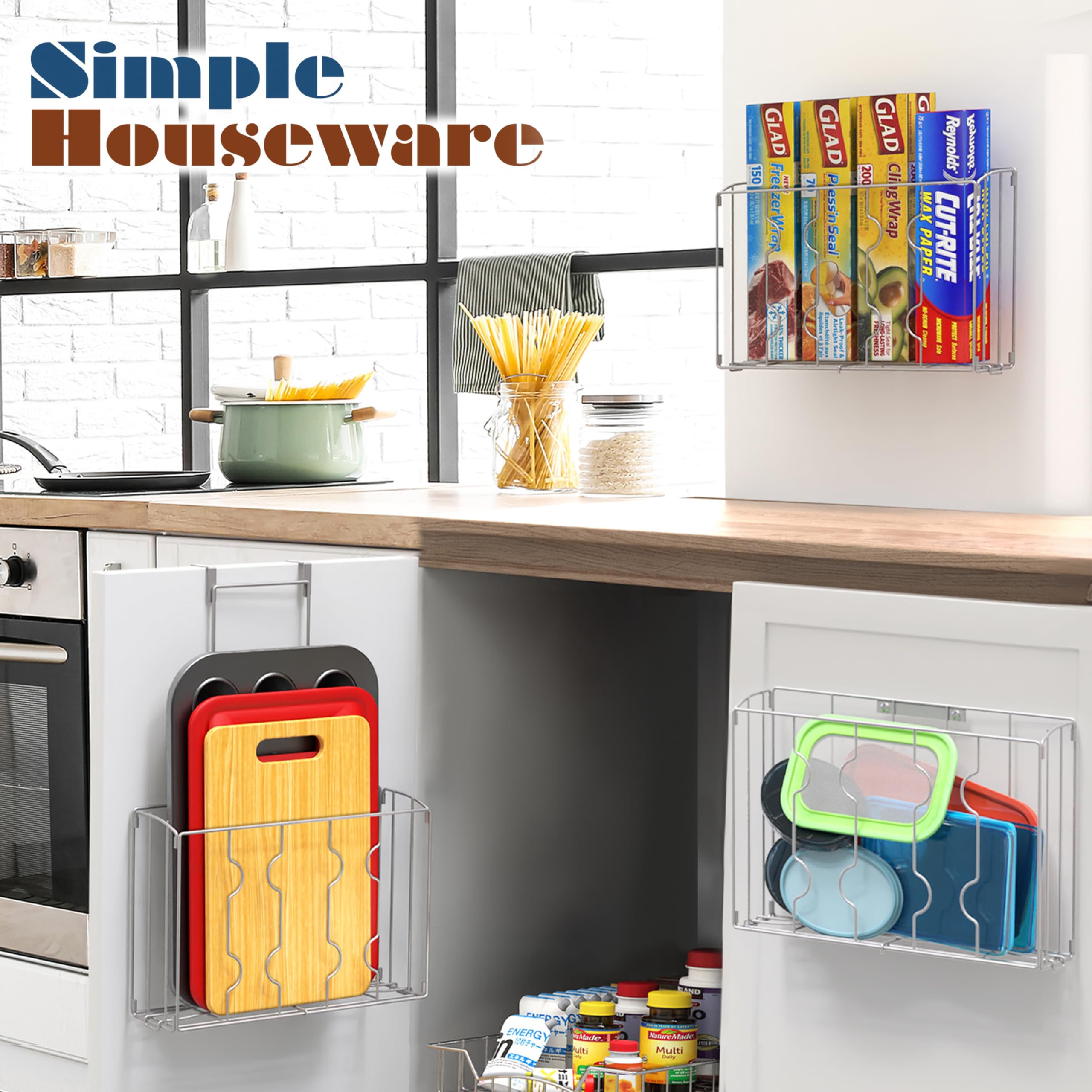 SimpleHouseware Over the Cabinet Door Organizer Holder, Silver