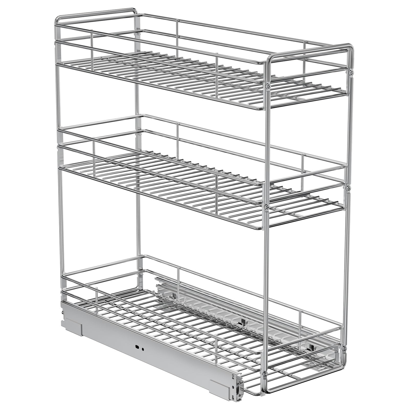 ROOMTEC Pull Out Cabinet Organizer for Narrow Cabinet (7" W X 21" D), Kitchen Cabinet Organizer and Storage 2-Tier Cabinet Pull Out Shelves Under Cabinet Storage for Kitchen, Chrome