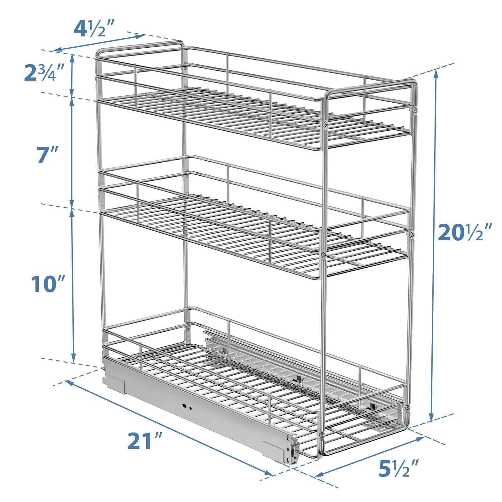 ROOMTEC Pull Out Cabinet Organizer for Narrow Cabinet (7" W X 21" D), Kitchen Cabinet Organizer and Storage 2-Tier Cabinet Pull Out Shelves Under Cabinet Storage for Kitchen, Chrome