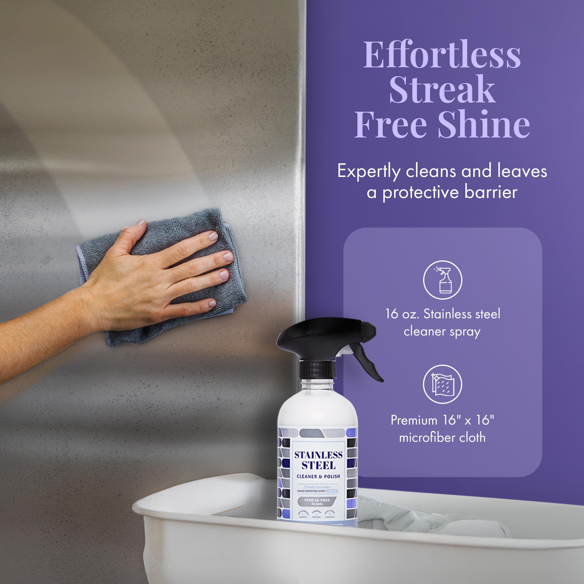 Therapy Stainless Steel Cleaner Kit - Plant-Based, Solvent-Free, Natural Essential Oils - Removes Fingerprints, Water Marks, Residue and Grease from Appliances (Single)