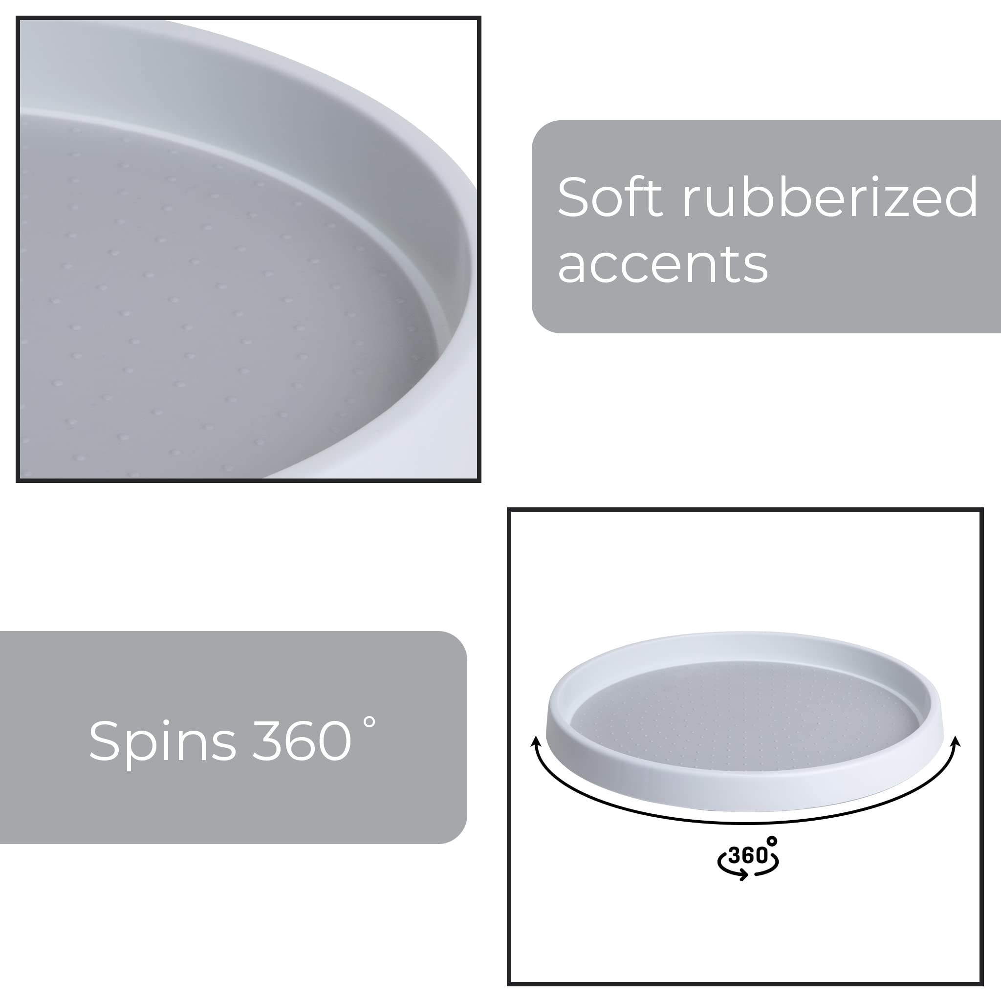 Smart Design Lazy Susan Turntable - (10 Inch) - Non-Slip Lining & Feet - BPA Free - Cupboard, Fridge, Jars, Spices, Cabinet, Countertop, Pantry, Storage, Kitchen Organizer [White with Gray] - Set of 2