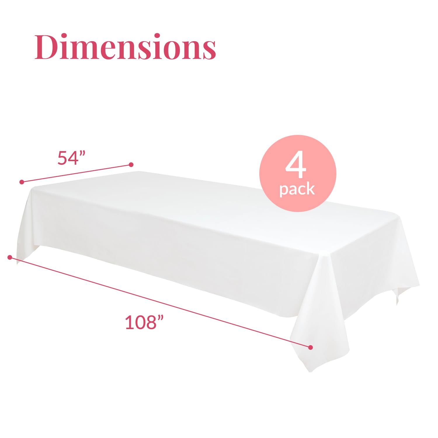 4 White Plastic Tablecloth - 108 X 54 Plastic Table Cloth | Disposable Tablecloths | White Tablecloths | Plastic Table Cover | Tablecloths for BBQ, Party, Fine Dining, Wedding, Outdoor