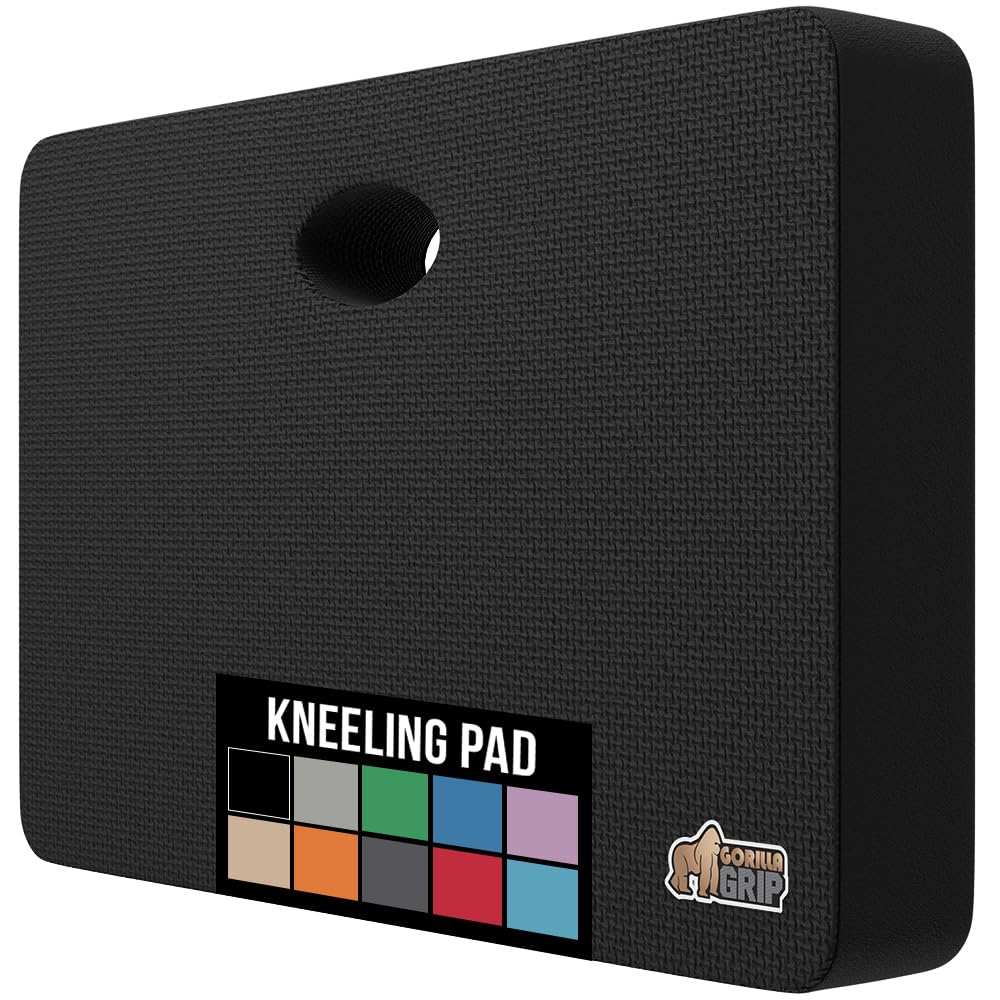 Gorilla Grip Extra Thick Water Resistant Comfortable Kneeling Pad, Provide Support for Knees, Durable Foam Cushion Knee Mat, For Gardening, Yoga, Mechanics, Baby Bath Time, 17.5 x 11 x 1.5, Black