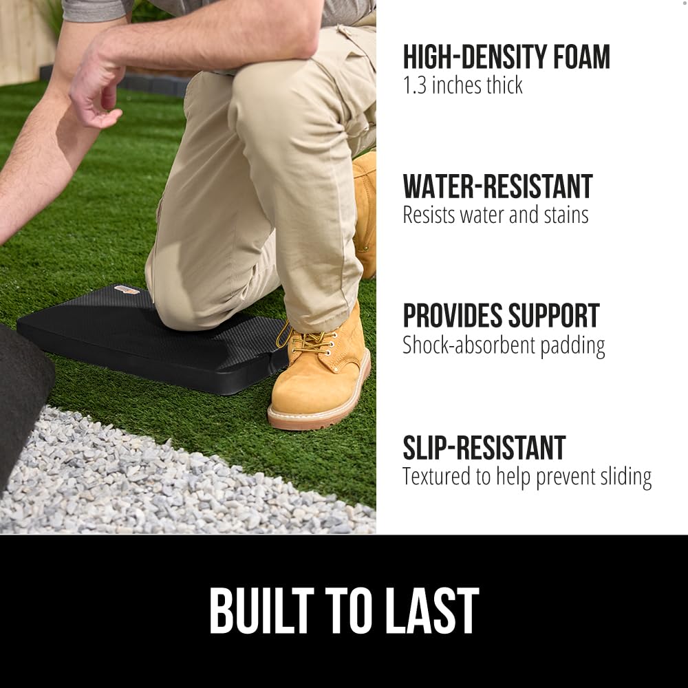 Gorilla Grip Extra Thick Water Resistant Comfortable Kneeling Pad, Provide Support for Knees, Durable Foam Cushion Knee Mat, For Gardening, Yoga, Mechanics, Baby Bath Time, 17.5 x 11 x 1.5, Black