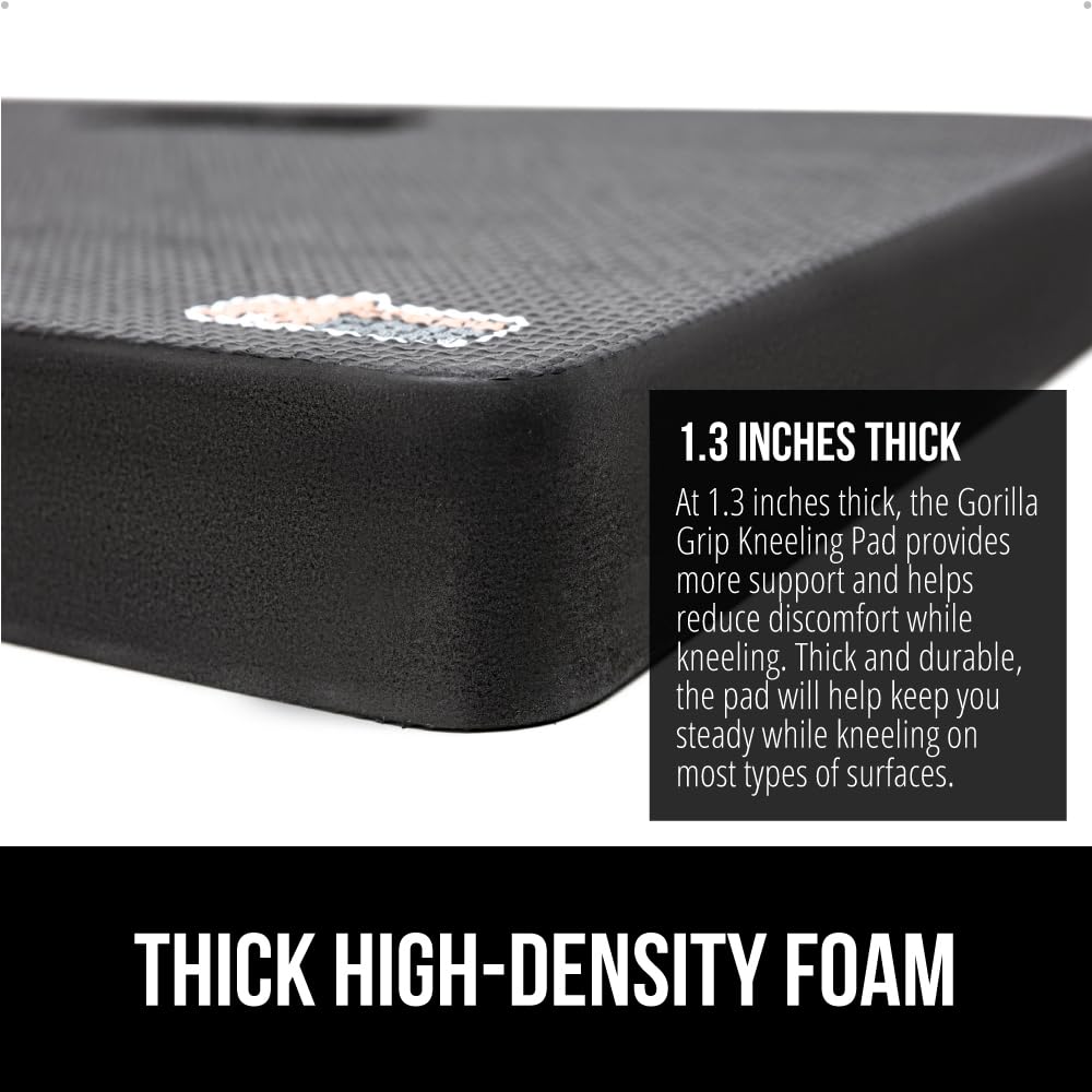 Gorilla Grip Extra Thick Water Resistant Comfortable Kneeling Pad, Provide Support for Knees, Durable Foam Cushion Knee Mat, For Gardening, Yoga, Mechanics, Baby Bath Time, 17.5 x 11 x 1.5, Black