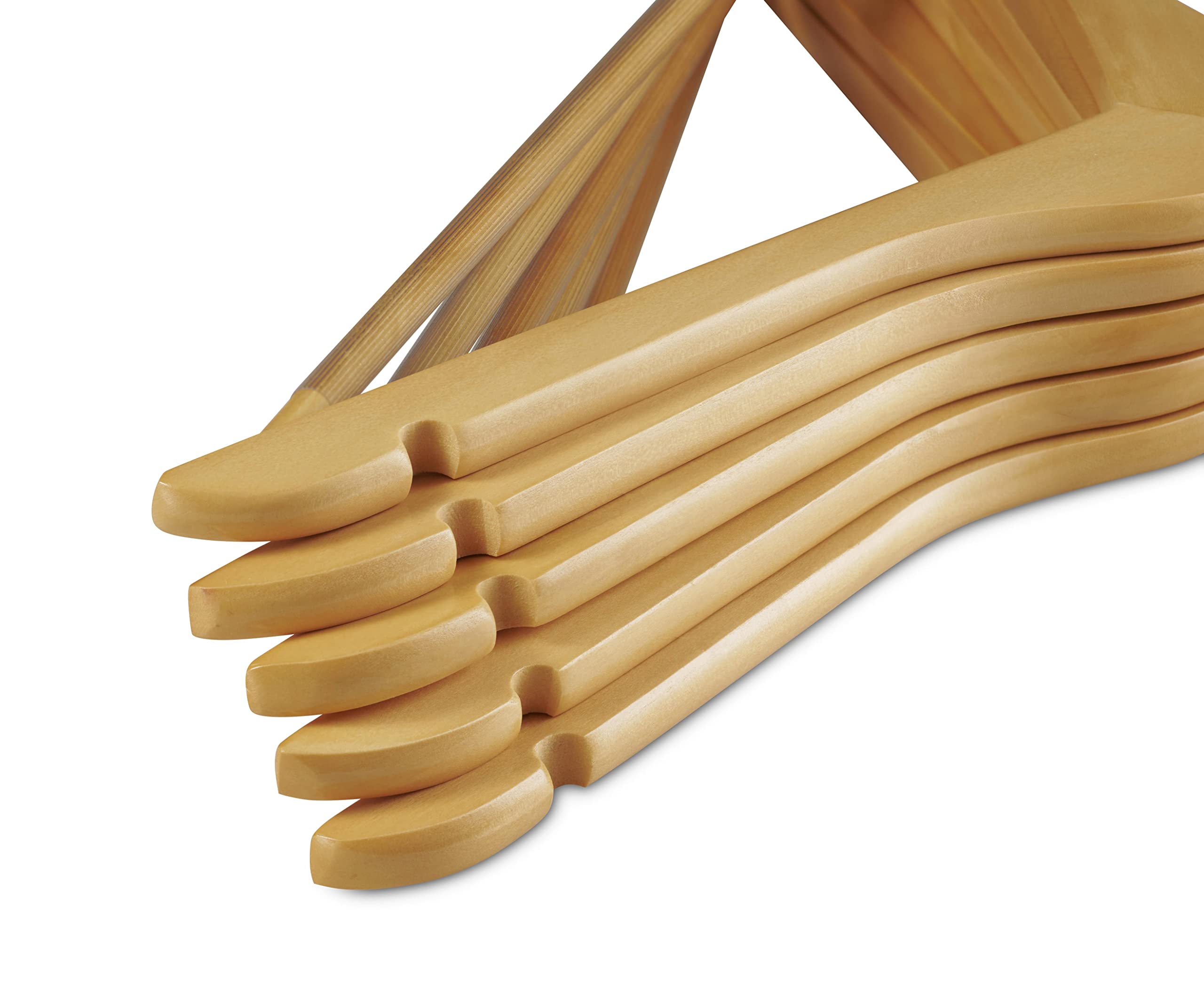 Solid Wood Suit Hangers - 20 Pack - with Non Slip Bar and Precisely Cut Notches - 360 Degree Swivel Chrome Hook - Natural Finish Super Sturdy and Durable Wooden Hangers