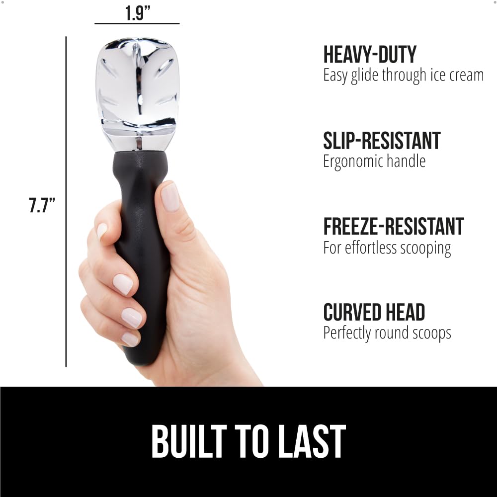Gorilla Grip Large, Comfortable Handle, Heavy Duty Ice Cream Scoop, Professional Grade Scooper, Get Perfect Shape Scoops, Great for Spooning Frozen Hard Gelato and Sorbet, Cookie Dough, Melon, Gray