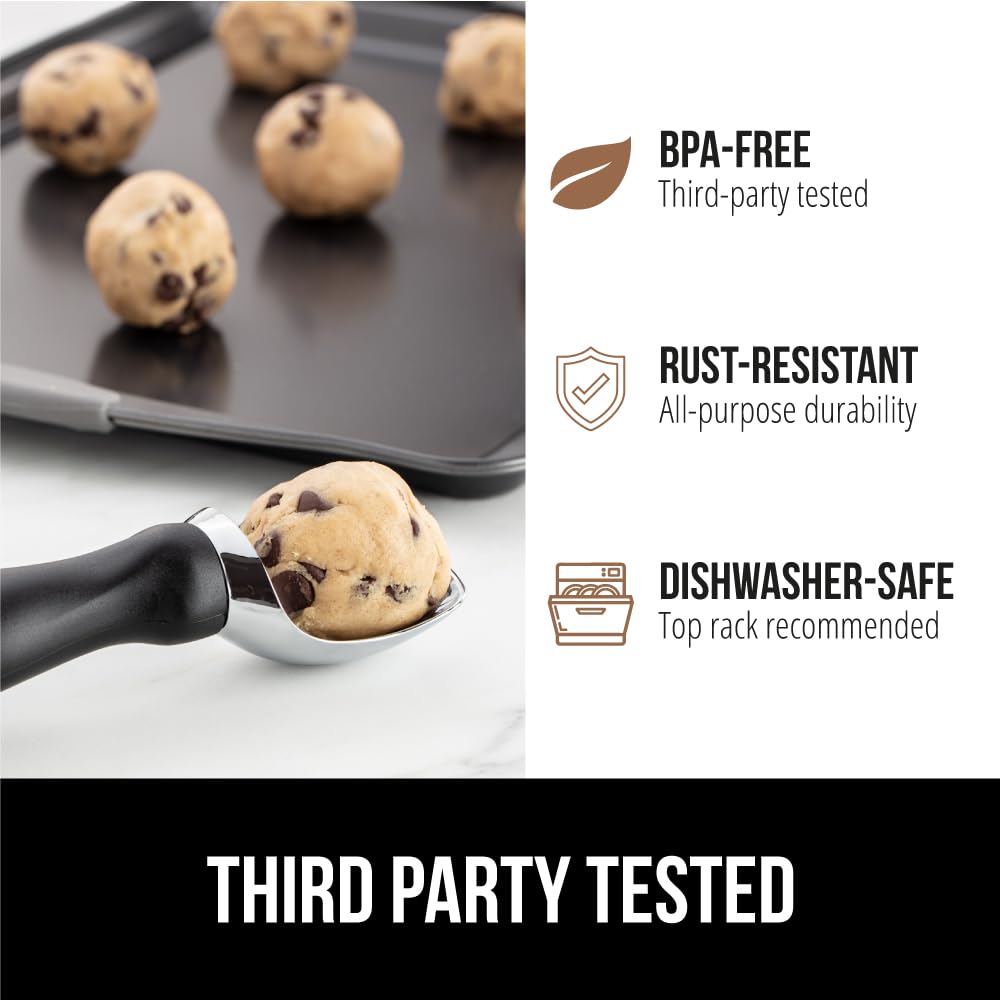 Gorilla Grip Large, Comfortable Handle, Heavy Duty Ice Cream Scoop, Professional Grade Scooper, Get Perfect Shape Scoops, Great for Spooning Frozen Hard Gelato and Sorbet, Cookie Dough, Melon, Gray