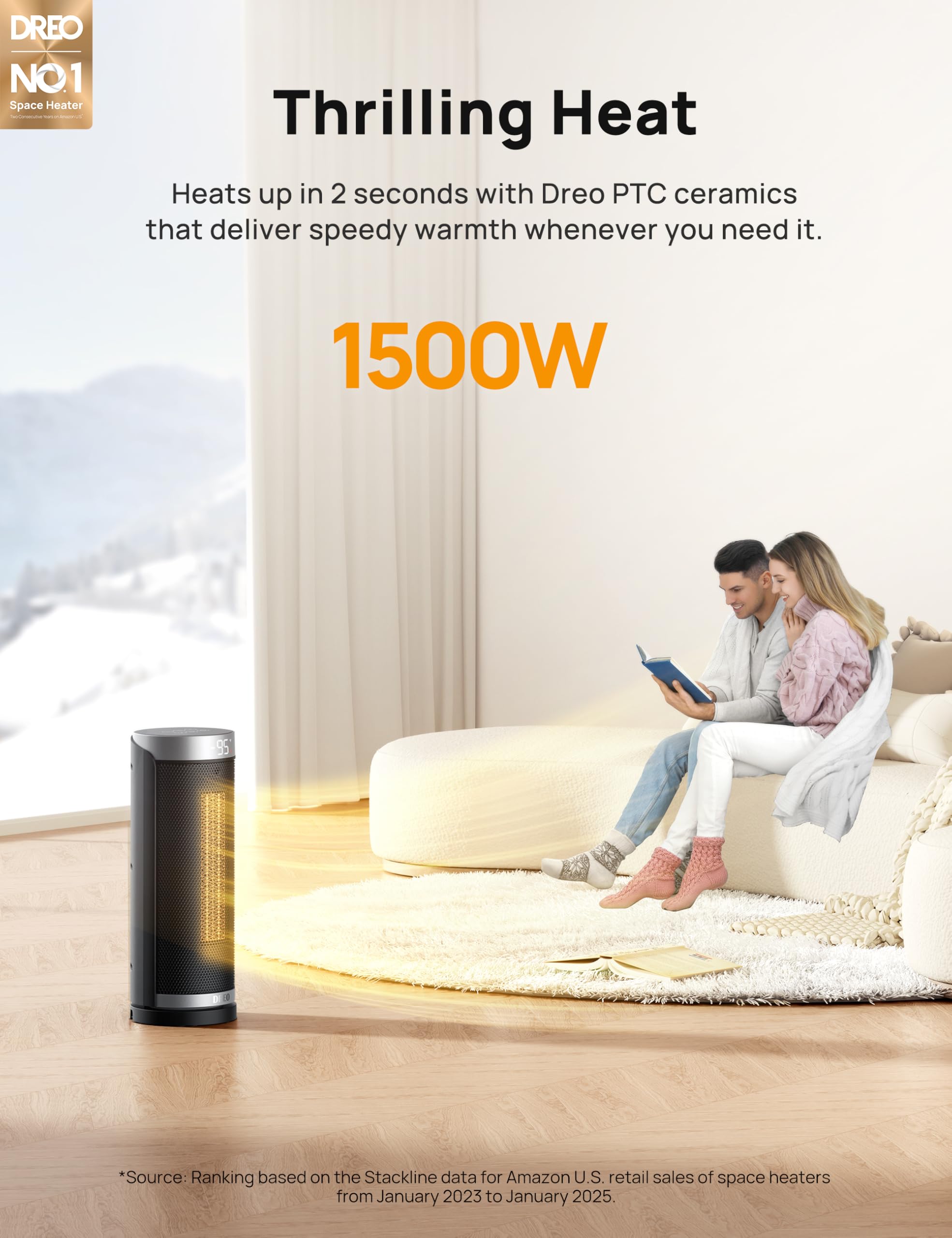 Dreo Space Heaters for Indoor Use, Portable Electric Heater for Bedroom Large Room Office Garage, 1500W Fast PTC Ceramic Heating with Remote, Thermostat, Oscillating, Timer, Multiple Safety Protection