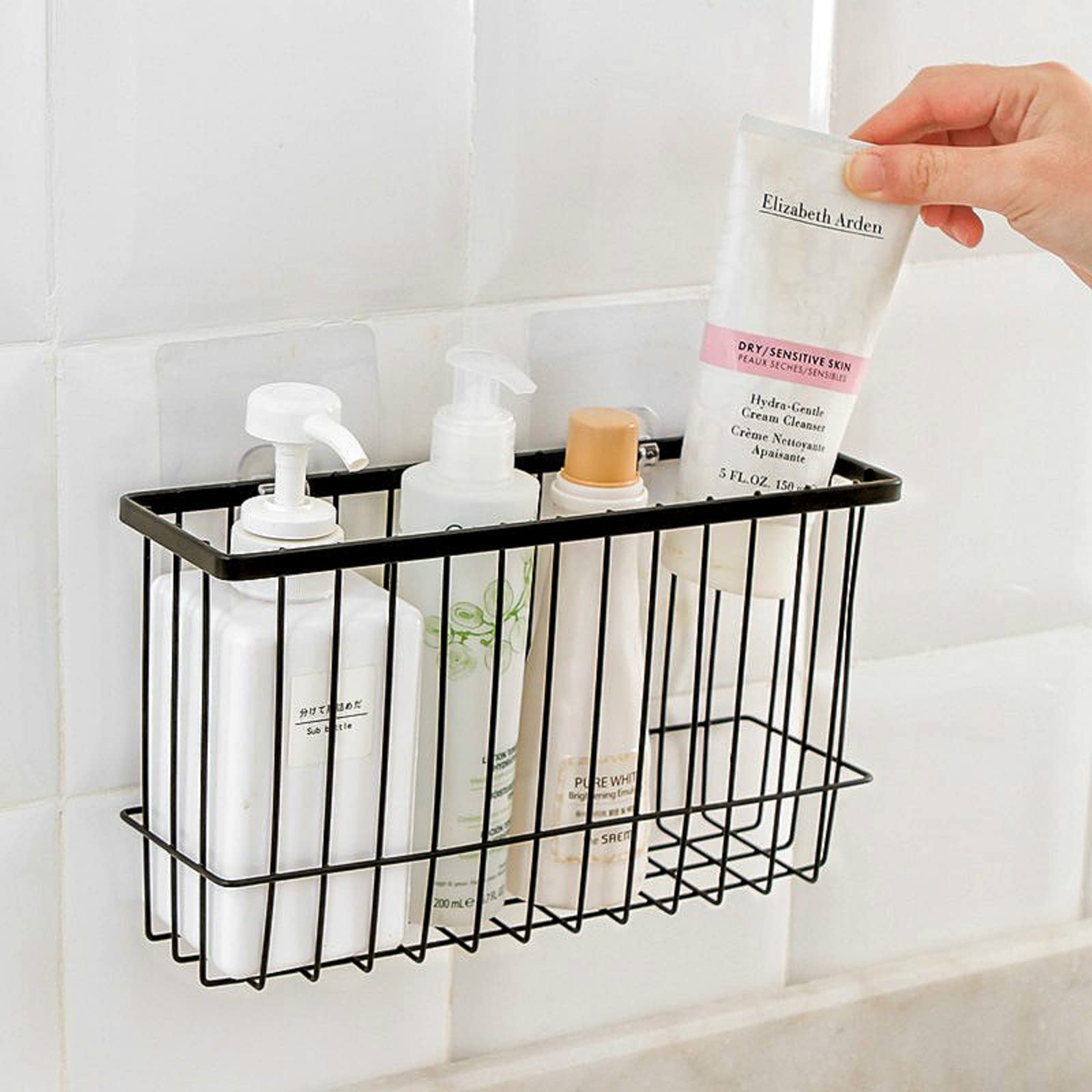 Over the Cabinet Door Organizer Holder, EINFAGOOD Wall Basket No Drilling with Adhesive Pads, 2 Pack Black(Door Baskets)
