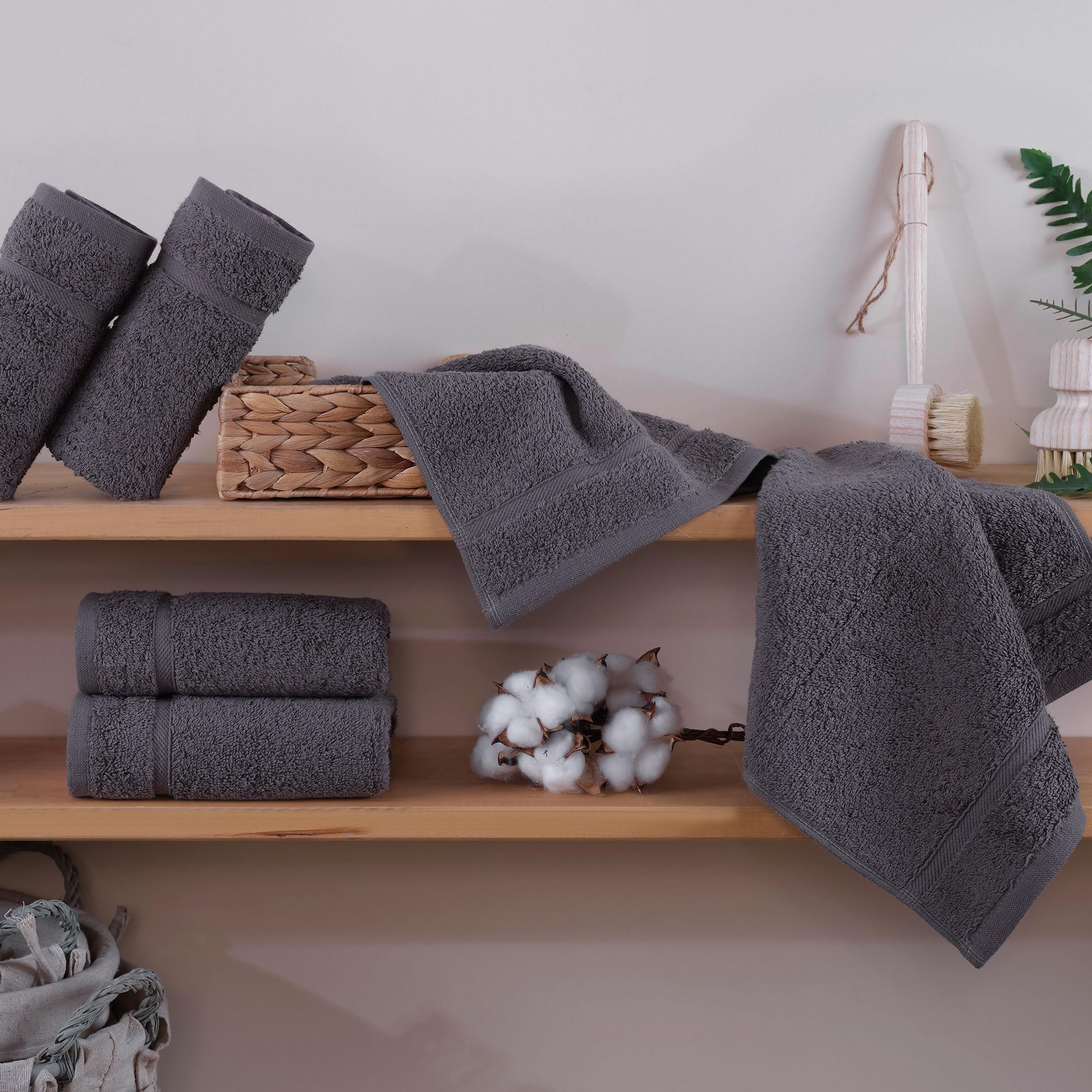 Grey 4-Pack Washcloths Set - 100% Ring Spun Turkish Cotton, Premium Quality Flannel Face Towel - Cloth - Highly Absorbent and Soft Feel Fingertip Towels, Wash Cloths For Your Face and Body