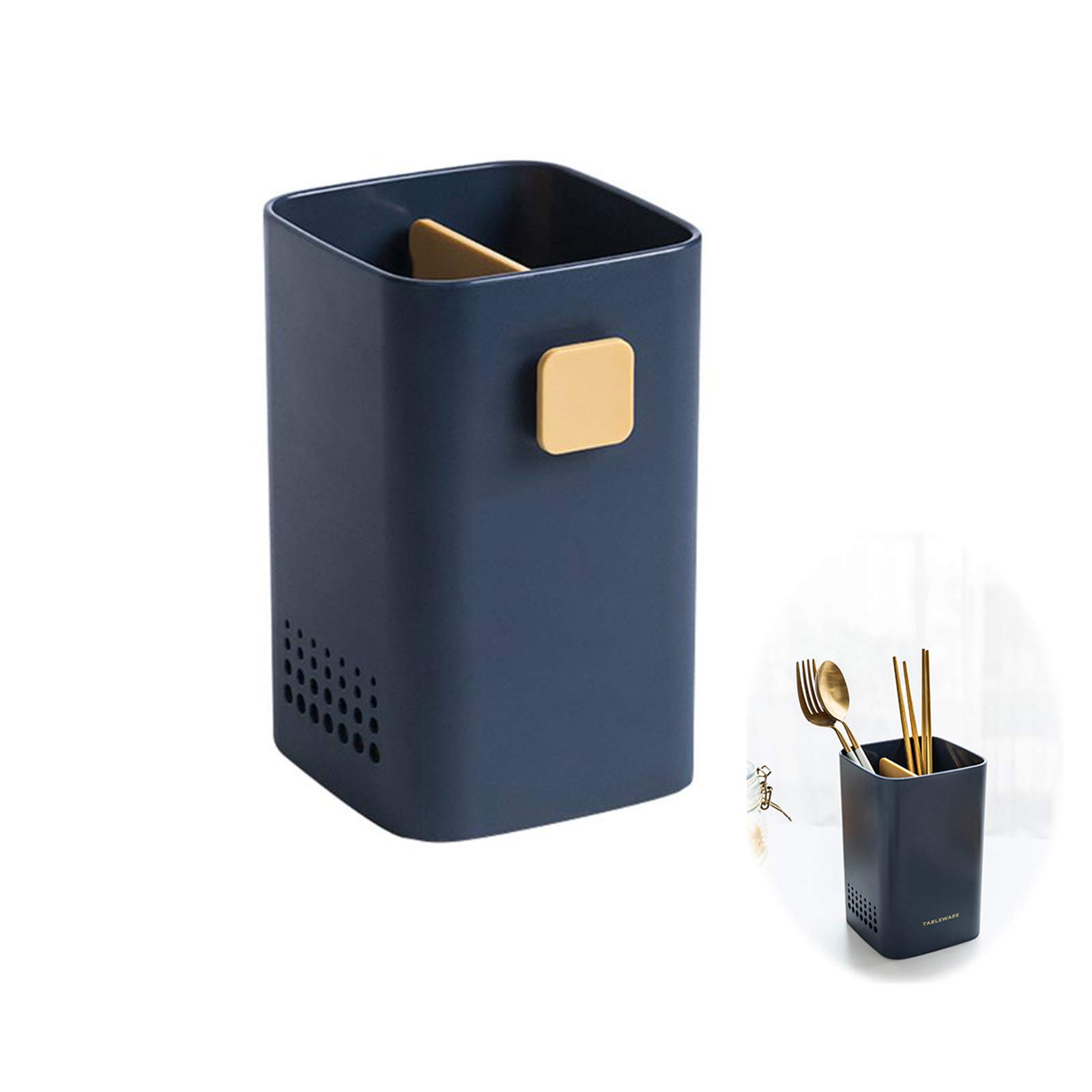 Kitchen Utensil Holder for Countertop,Multifunctional Draining Chopstick Cage,Double Ventilation Holes,Wall Mounted or Standing Cutlery Storage Organizer Caddy,Tableware Spoon Forks Storage Box,Navy