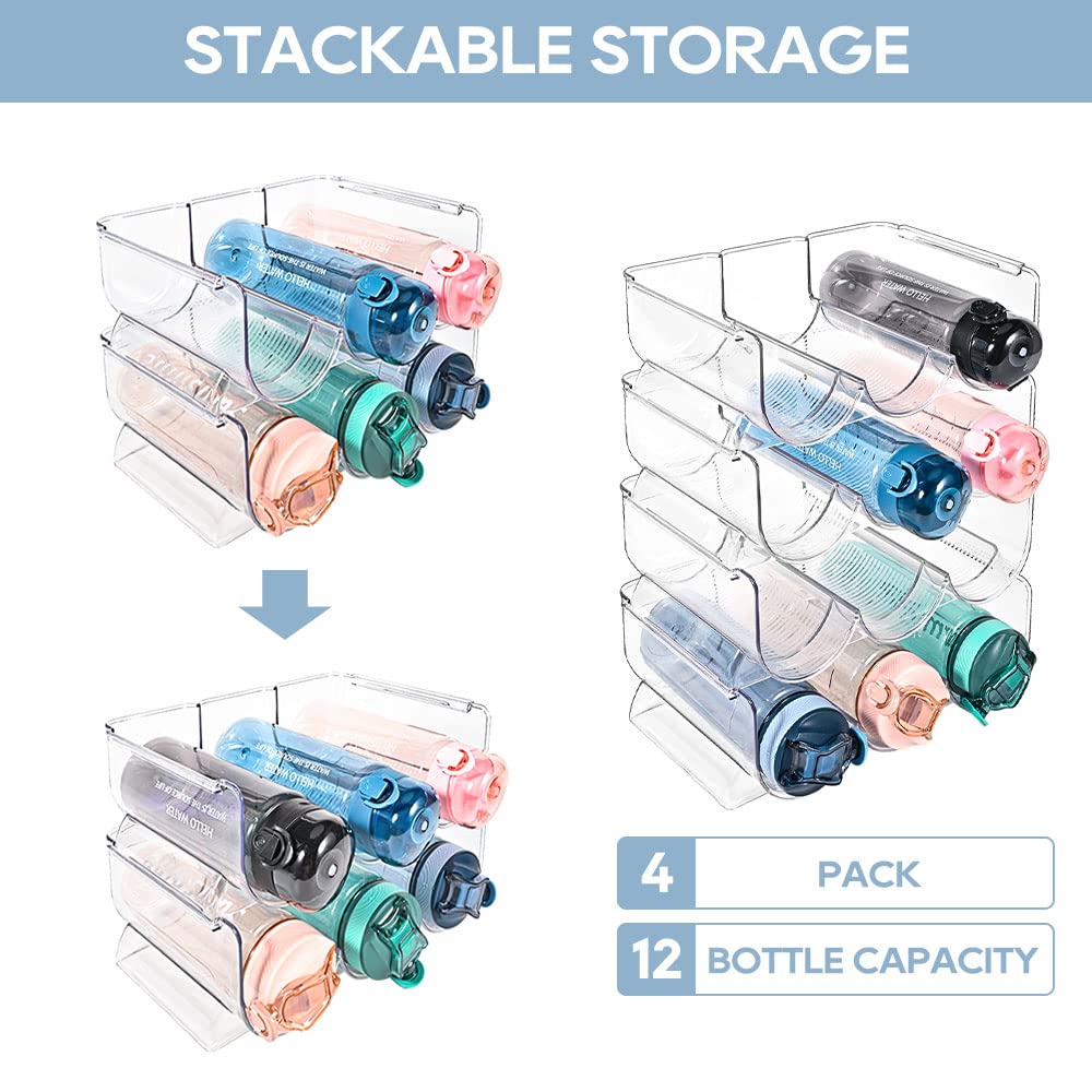 upmd Wine and Water Bottle Organizer Holder, 4 Pack Stackable Bottle Holder Rack for Cabinet, Kitchen Countertop, Home Organization Holds 12 Bottles