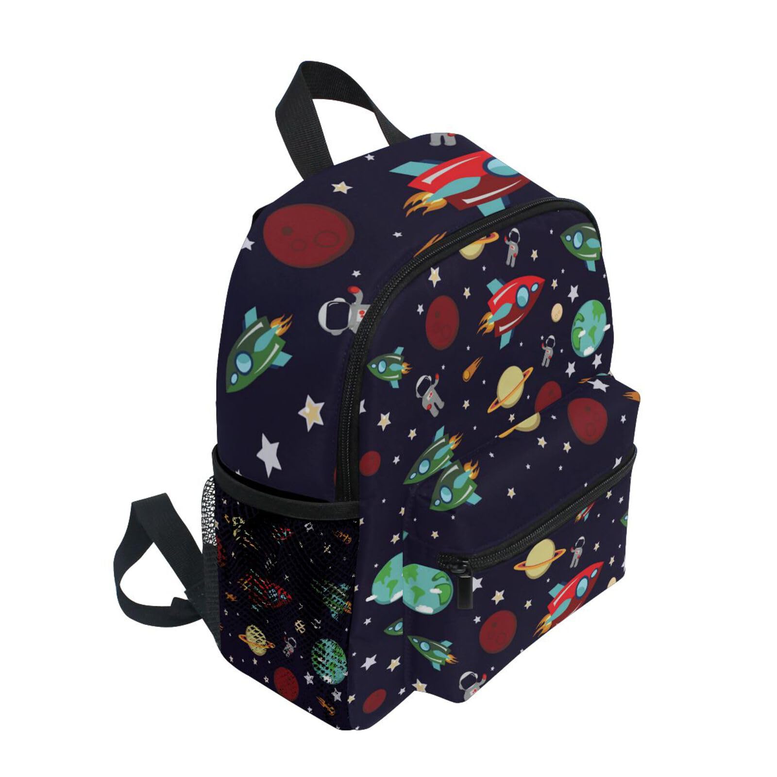 OREZI Outer Space Rocket Planets Star Astronaut Toddler Backpack for Boys Girls,Kid's Backpack Schoolbags for Kindergarten Preschool Toddler Travel Bag Snack Bag With Chest Clip