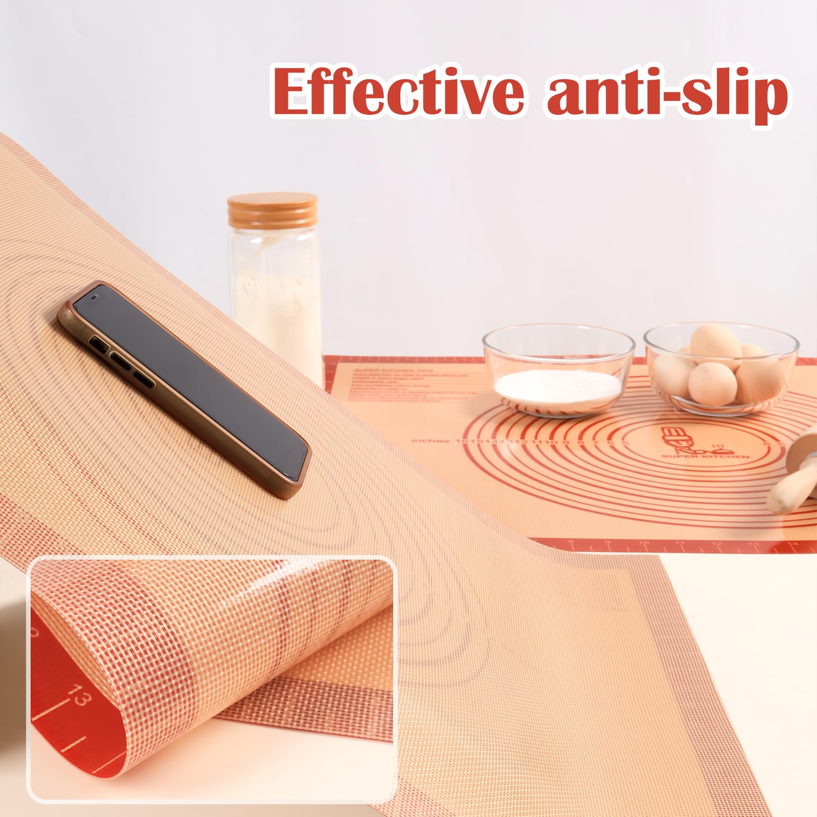 Non-slip Silicone Pastry Mat Extra Large with Measurements 28''By 20'' for Silicone Baking Mat, Counter Mat, Dough Rolling Mat,Oven Liner,Fondant/Pie Crust Mat By Folksy Super Kitchen Red