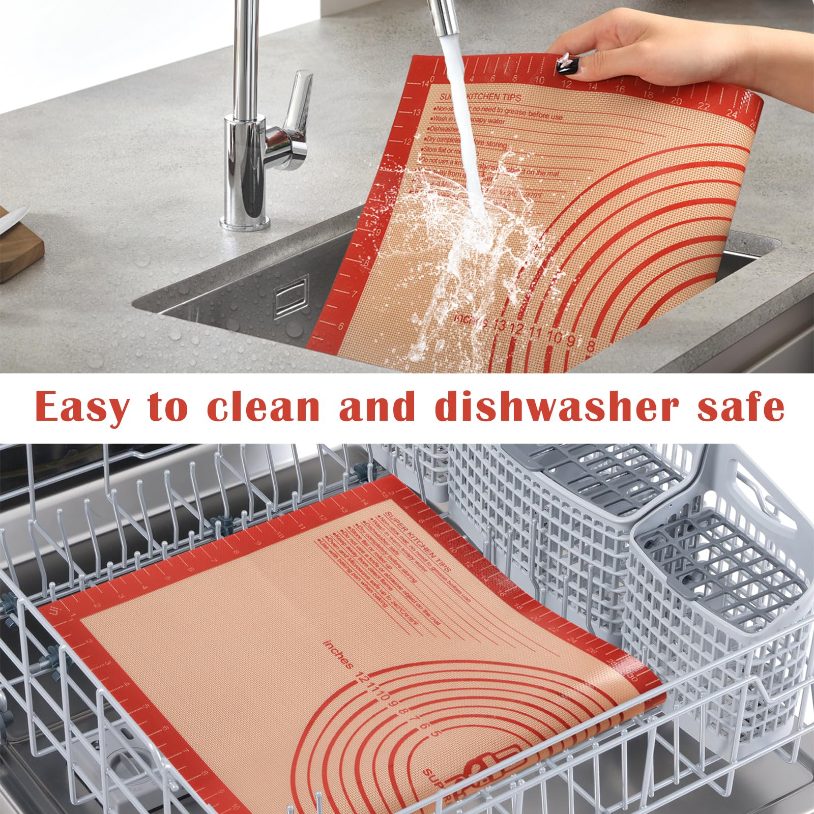 Non-slip Silicone Pastry Mat Extra Large with Measurements 28''By 20'' for Silicone Baking Mat, Counter Mat, Dough Rolling Mat,Oven Liner,Fondant/Pie Crust Mat By Folksy Super Kitchen Red