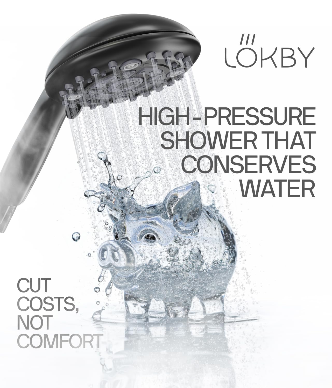 LOKBY 5″ High Pressure Handheld Shower Head 6-setting - High Flow Even with Low Water Pressure - Hand Held Showerhead Set with 59″ Stainless Steel Hose, Teflon Tape, Rubber Washers, Bracket