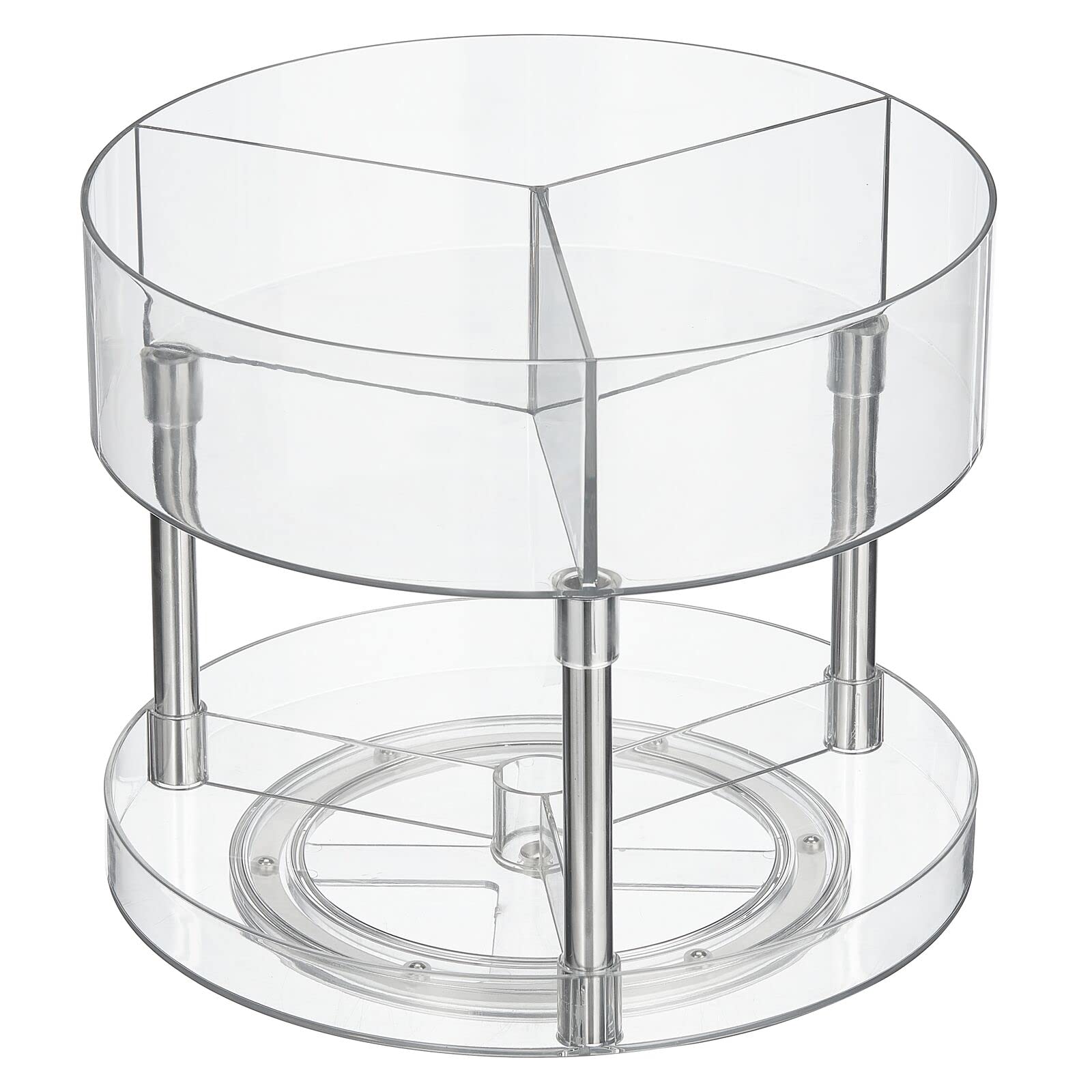 mDesign Lazy Susan Turntable 2-Tier Plastic Divided Spinner for Kitchen Cabinet, Pantry, Fridge, Cupboards, or Counter Organizing, Fully Rotating Organizer for Food - Lumiere Collection - Clear