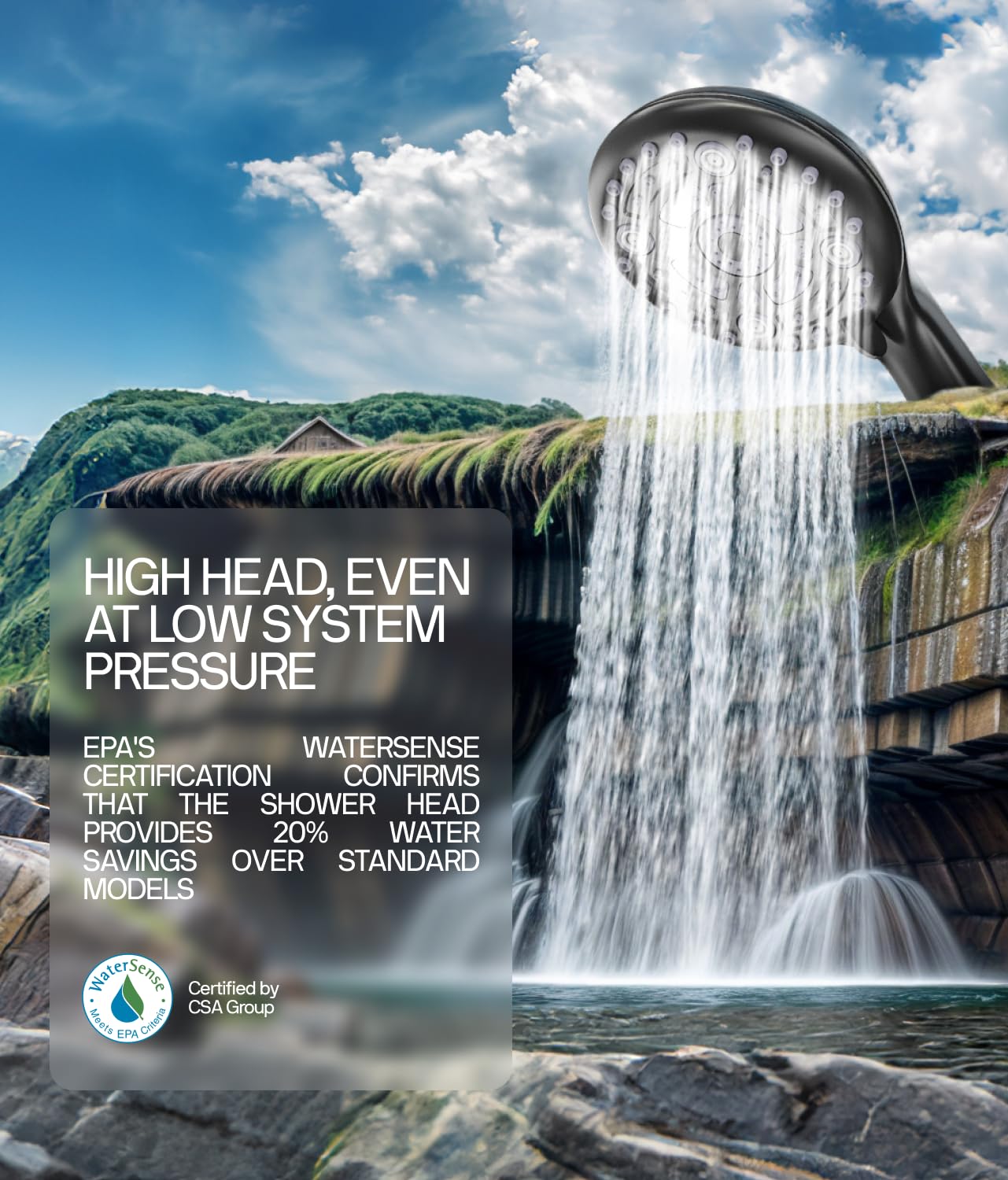 LOKBY 5″ High Pressure Handheld Shower Head 6-setting - High Flow Even with Low Water Pressure - Hand Held Showerhead Set with 59″ Stainless Steel Hose, Teflon Tape, Rubber Washers, Bracket
