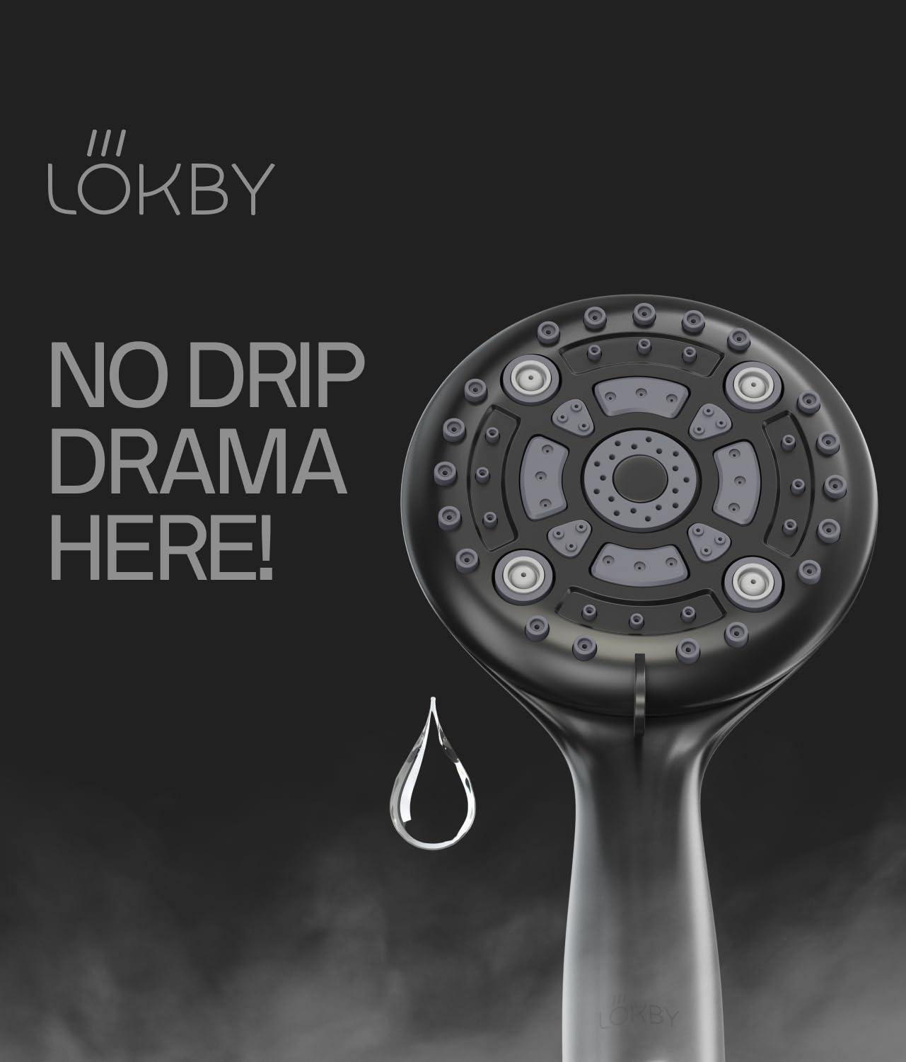 LOKBY 5″ High Pressure Handheld Shower Head 6-setting - High Flow Even with Low Water Pressure - Hand Held Showerhead Set with 59″ Stainless Steel Hose, Teflon Tape, Rubber Washers, Bracket