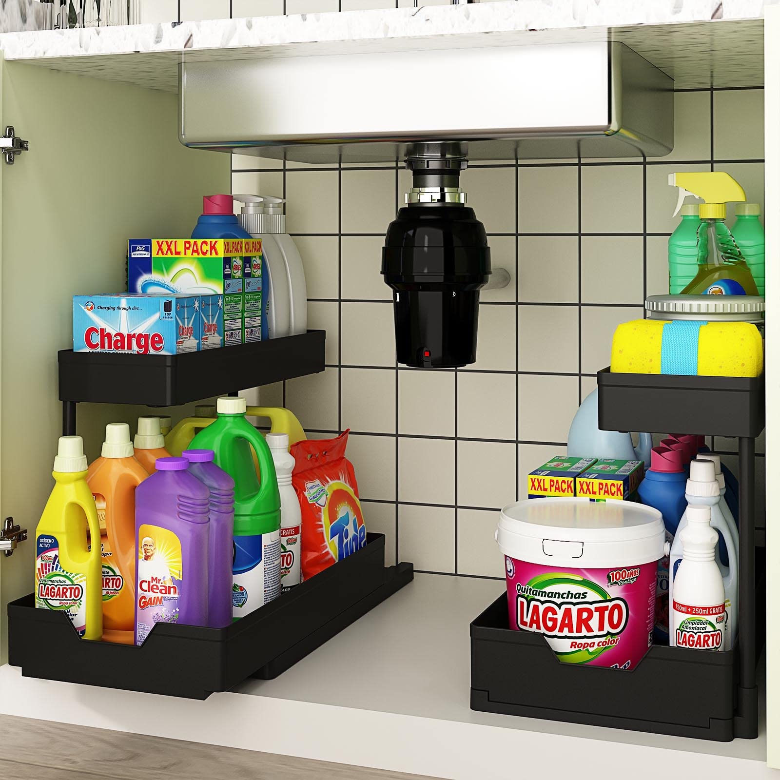 Under Sink Organizer, Bukfen Pull Out Cabinet Organizer 2-Tier Slide Out Sliding Shelf Under Cabinet Storage Multi-Use for Under Kitchen Bathroom Sink Organizers and Storage, 2 Pack