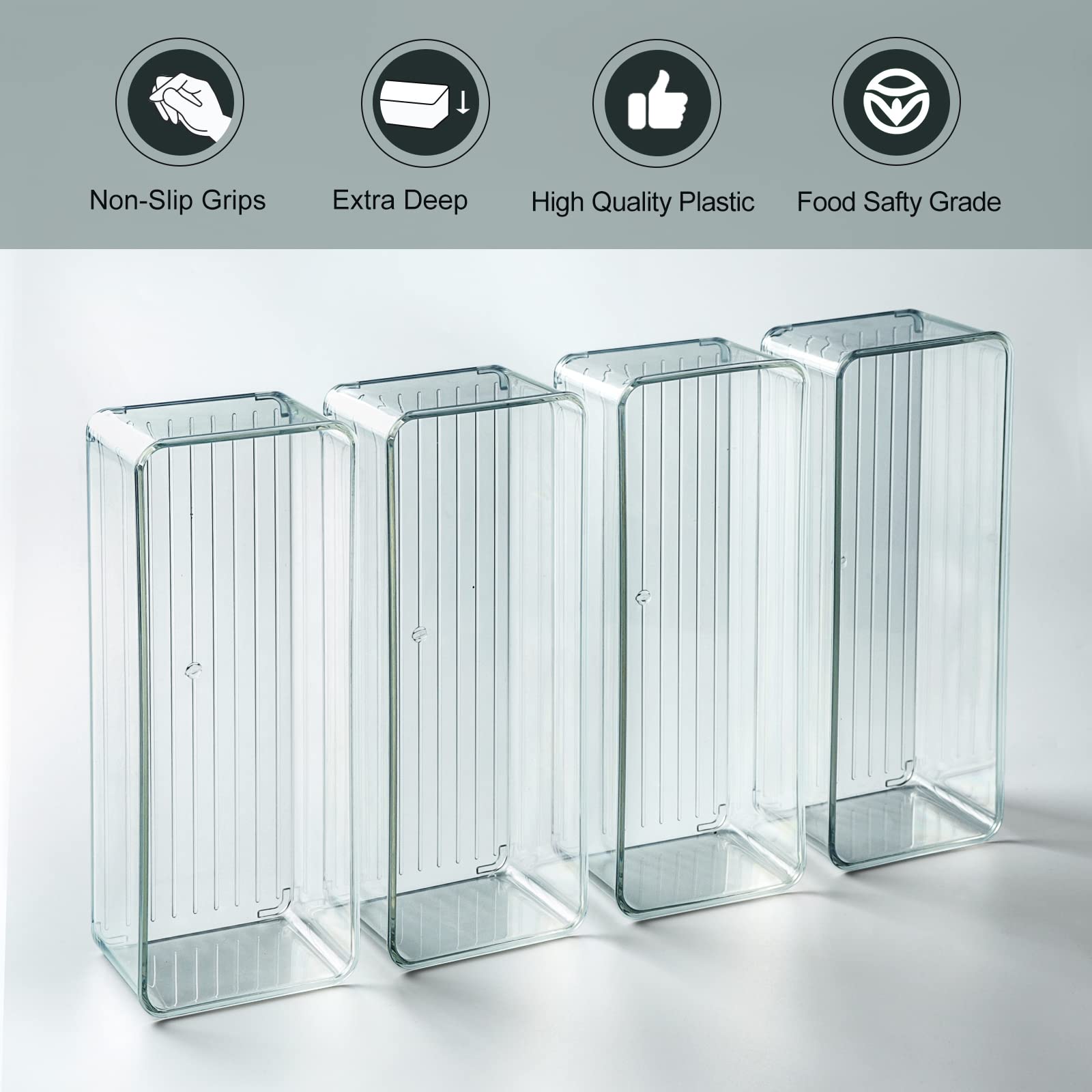 Hudgan 8 Pack Clear Plastic Drawer Organizer Bins Set, Stackable Cutlery Storage Bins Trays for Organizing Kitchen Supplies, Bathroom Supplies, Office Supplies, Crafts, Gadgets, Cabinet Supplies