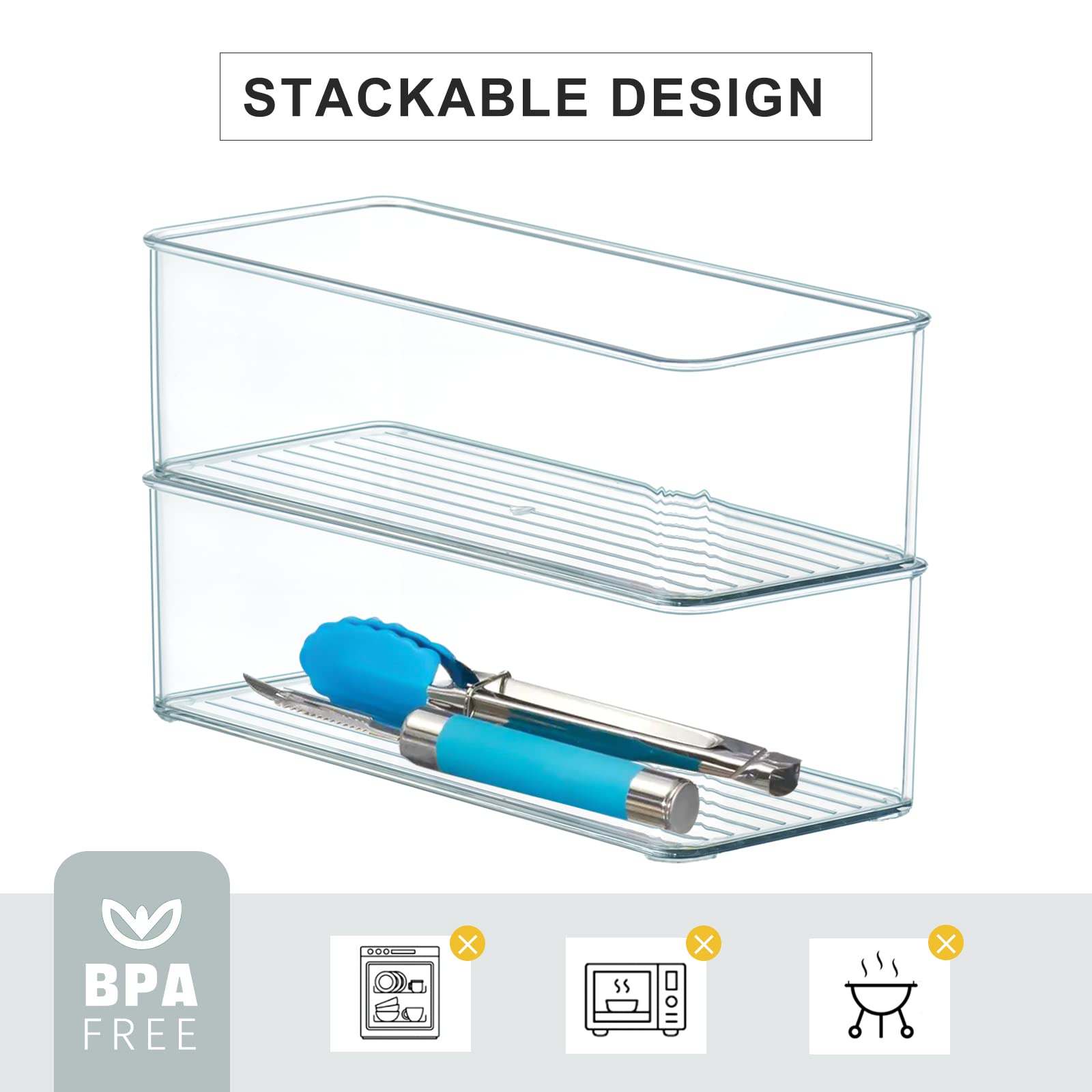 Hudgan 8 Pack Clear Plastic Drawer Organizer Bins Set, Stackable Cutlery Storage Bins Trays for Organizing Kitchen Supplies, Bathroom Supplies, Office Supplies, Crafts, Gadgets, Cabinet Supplies