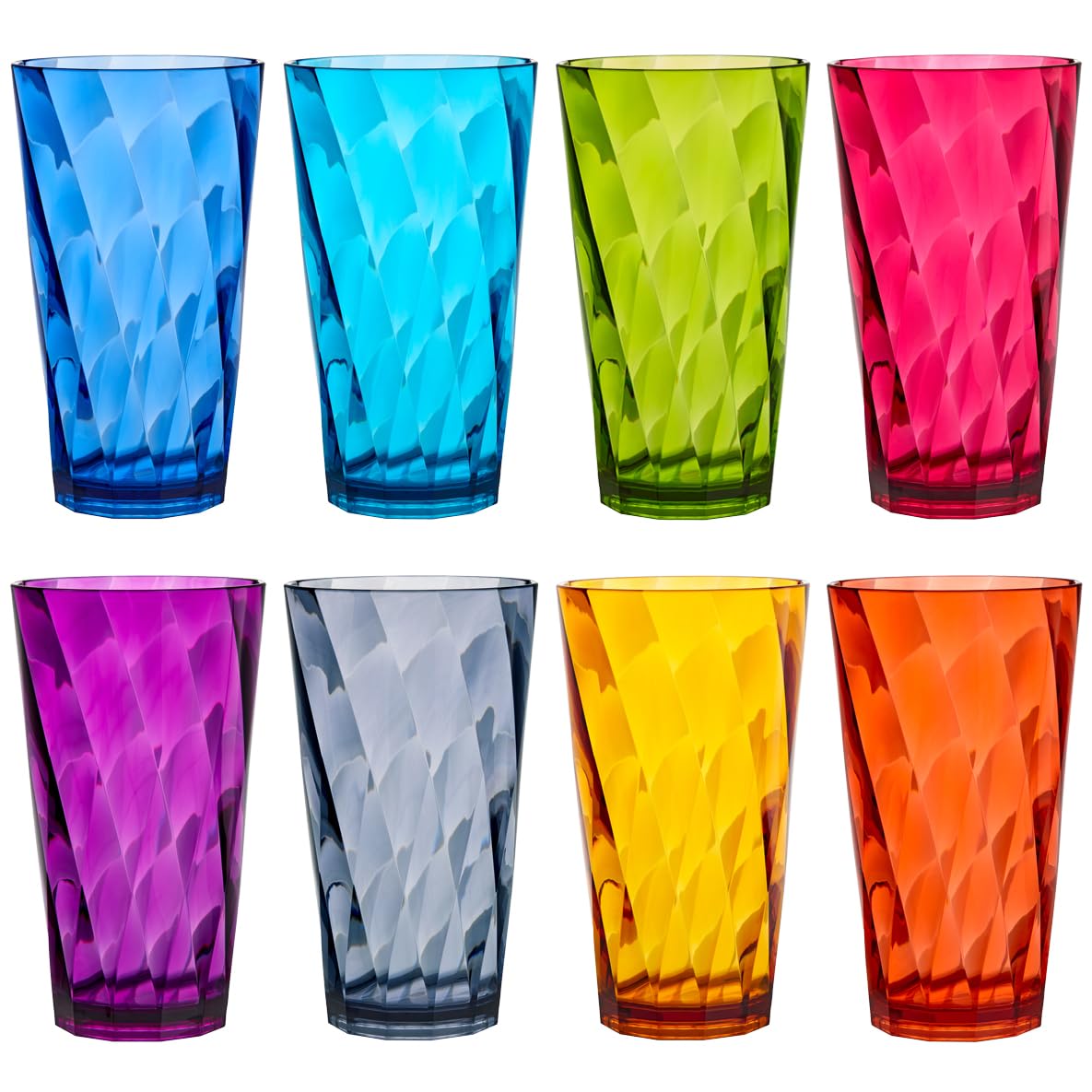 US Acrylic Optix 20 ounce Plastic Water Tumblers in Jewel Tone Colors | Set of 8 Drinking Cups | Reusable, BPA-free, Made in the USA, Top-rack Dishwasher Safe