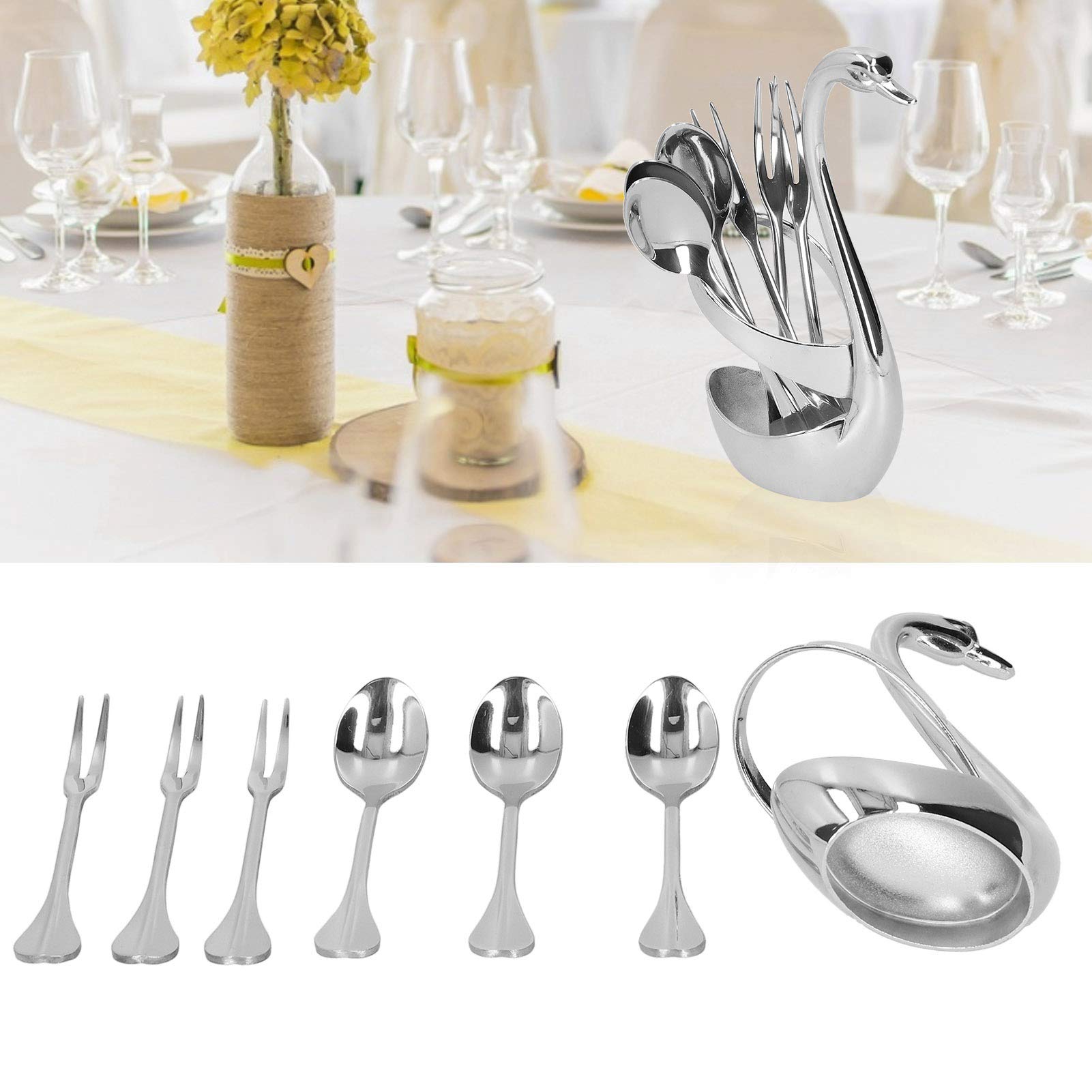 plplaaoo Swan Spoon Holder with Fork Spoon, Stylish Tableware Storage Holder, Creative Swan Spoon Rack with Stainless Steel Fork Spoon, Kitchen Tableware Set for Kitchen