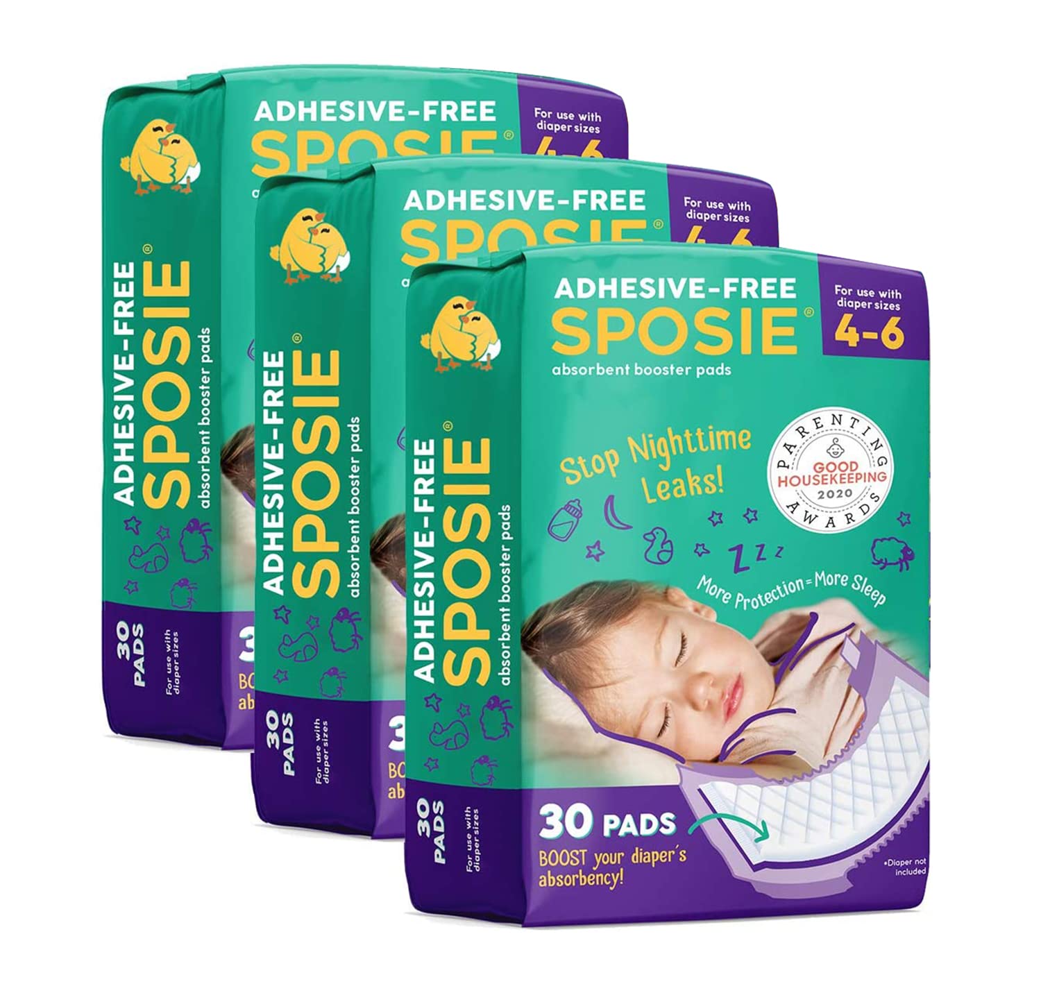 Sposie Diaper Booster Pads / Overnight Diapers Alternative, 90 ct. | Stops Nighttime Leaks, Helps Prevent Diaper Rash, Extra Protection for Boys & Girls | No Adhesive | Fits Diaper Sizes 4-6