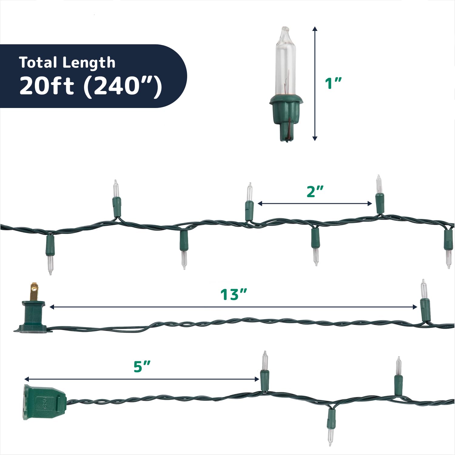 PREXTEX Christmas Lights (20 Feet, 100 Lights) - Clear White Christmas Tree Lights with Green Wire - Indoor/Outdoor Waterproof String Lights - Warm White Twinkle Lights