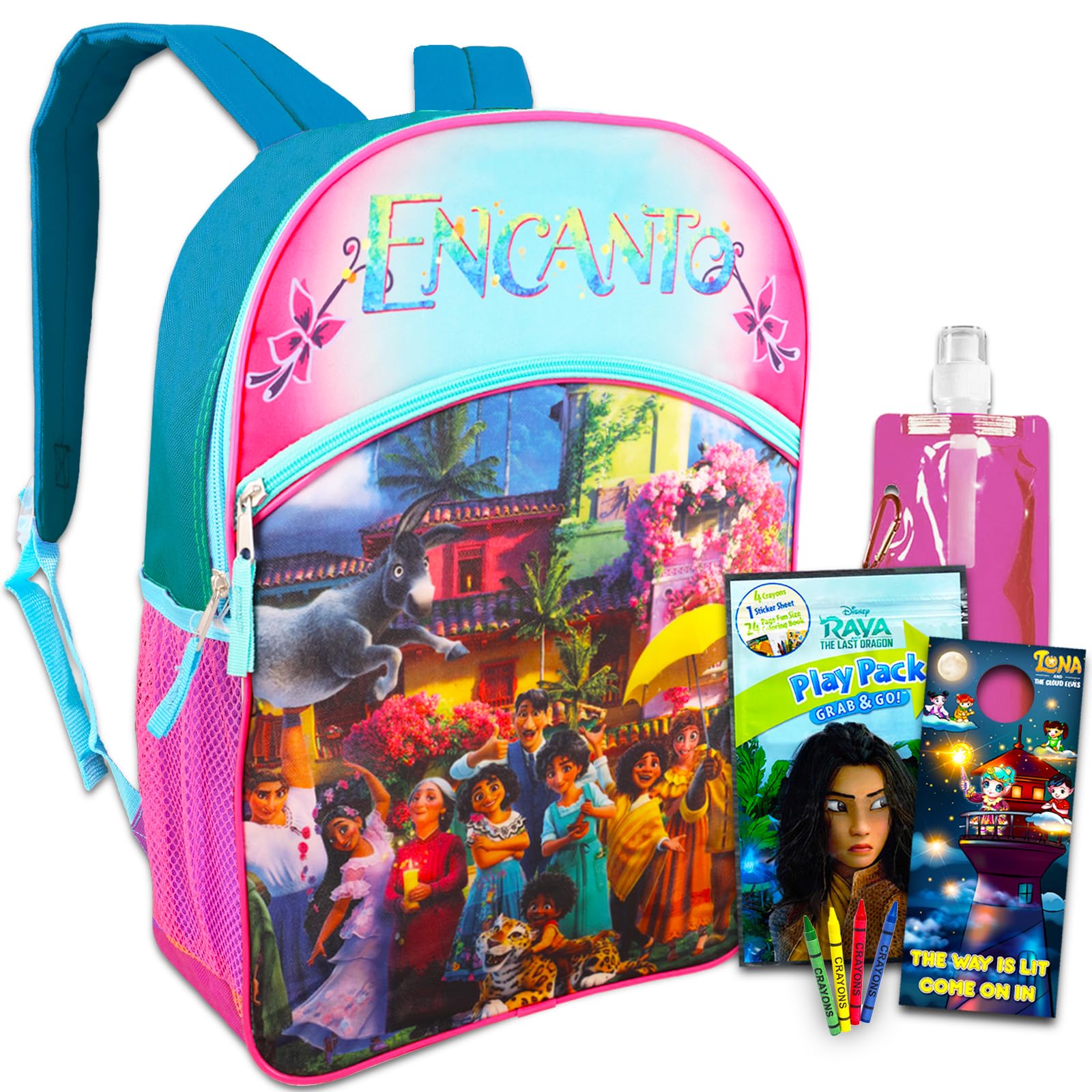 Encanto Backpack for Girls Set - Bundle with 16" Encanto Backpack, Water Bottle, Mini Coloring Books, Stickers, More | Encanto Backpack for Girls Disney