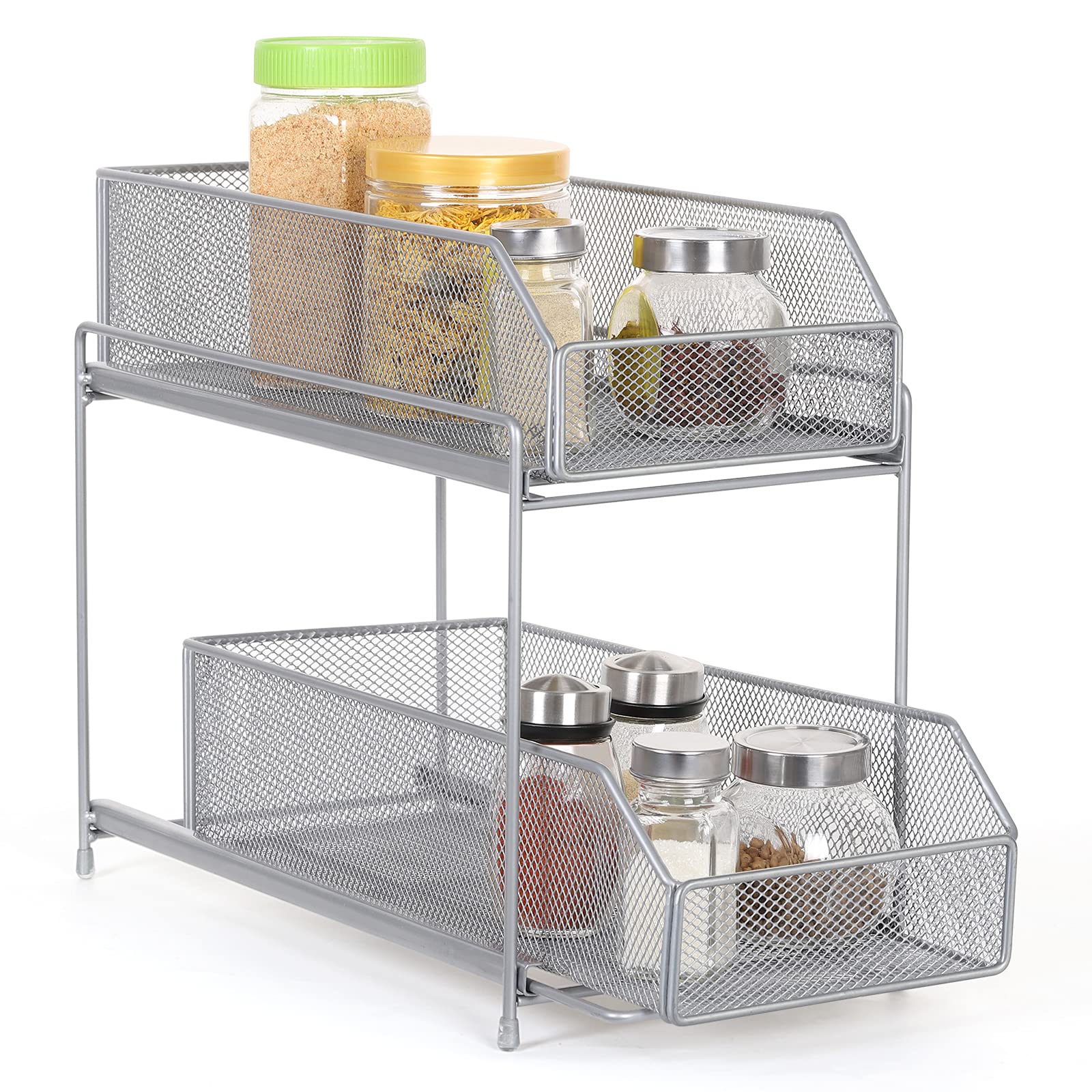 MOOACE 2 Tier Under Sink Organizer, Bathroom Kitchen Countertop Under Sink Cabinet Organizer with Sliding Storage Drawer