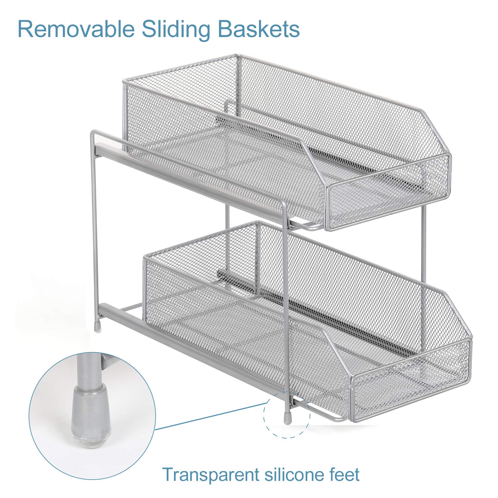 MOOACE 2 Tier Under Sink Organizer, Bathroom Kitchen Countertop Under Sink Cabinet Organizer with Sliding Storage Drawer