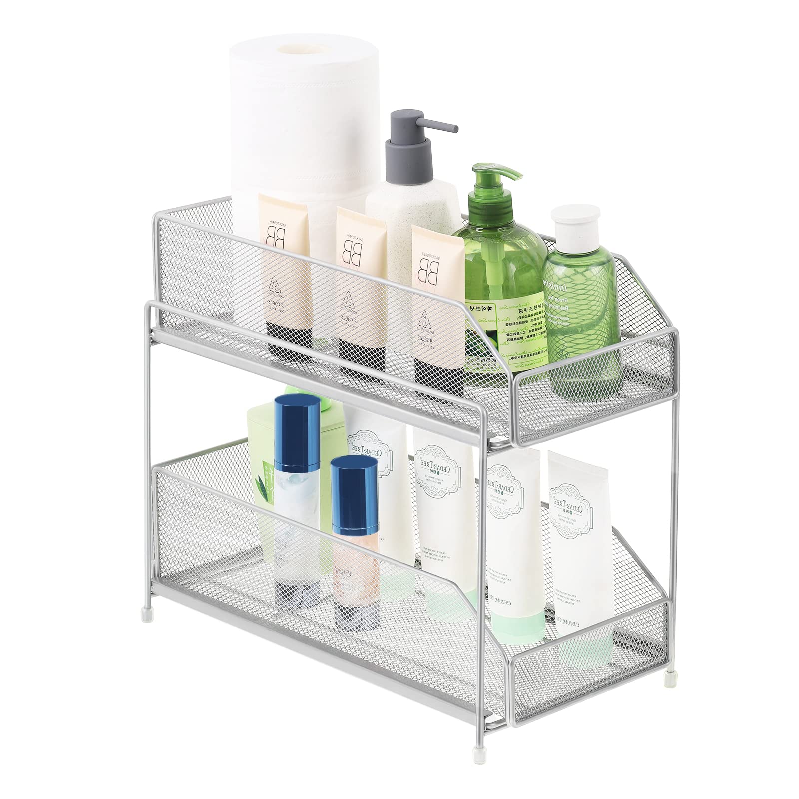 MOOACE 2 Tier Under Sink Organizer, Bathroom Kitchen Countertop Under Sink Cabinet Organizer with Sliding Storage Drawer