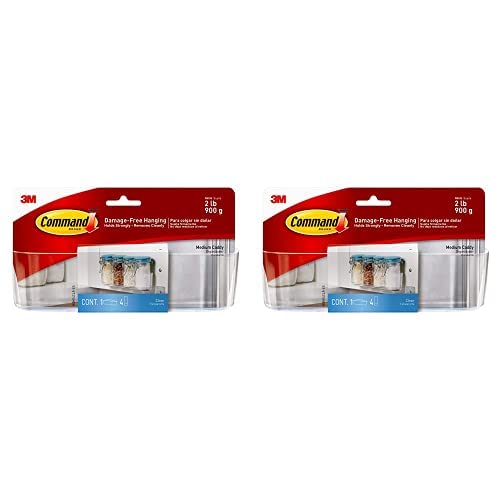 Command Medium Caddy, Clear, with 4 Clear Indoor Strips, Organize Damage-Free (Pack of 2)