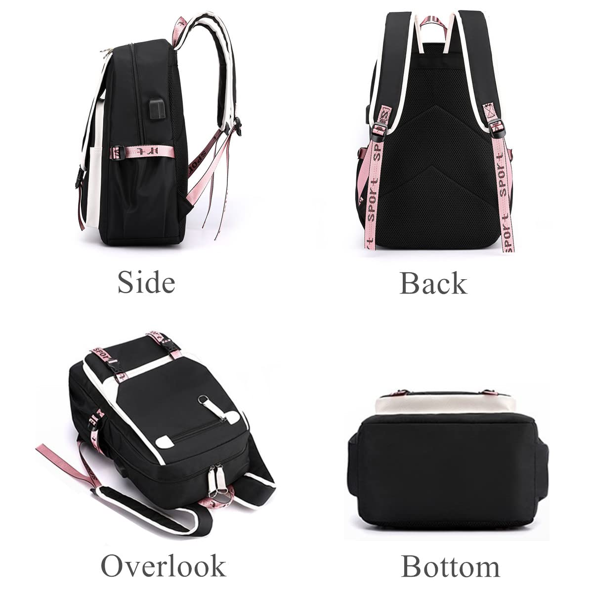 With USB Interface Secondary School Students Travel Outdoor Backpack Colorful Schoolbag For Teen Girls
