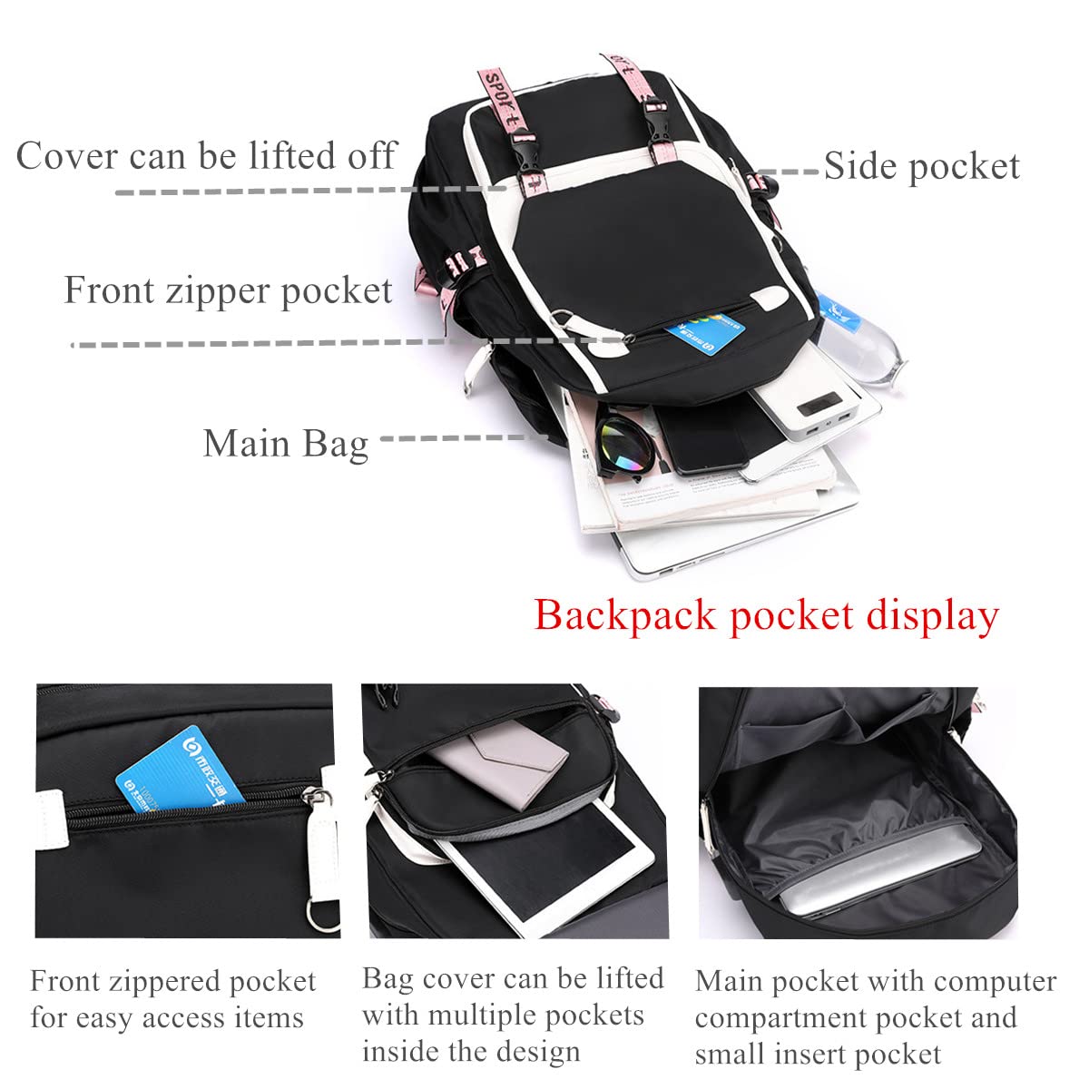 With USB Interface Secondary School Students Travel Outdoor Backpack Colorful Schoolbag For Teen Girls