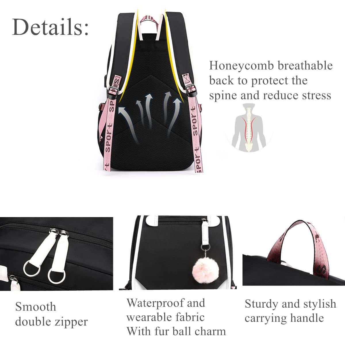 With USB Interface Secondary School Students Travel Outdoor Backpack Colorful Schoolbag For Teen Girls