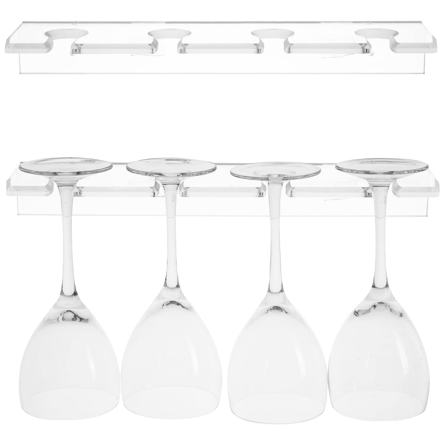 MyGift Wall Mounted Modern Clear Premium Acrylic Wine Glass Holder Stemware Hanging Rack, Set of 2