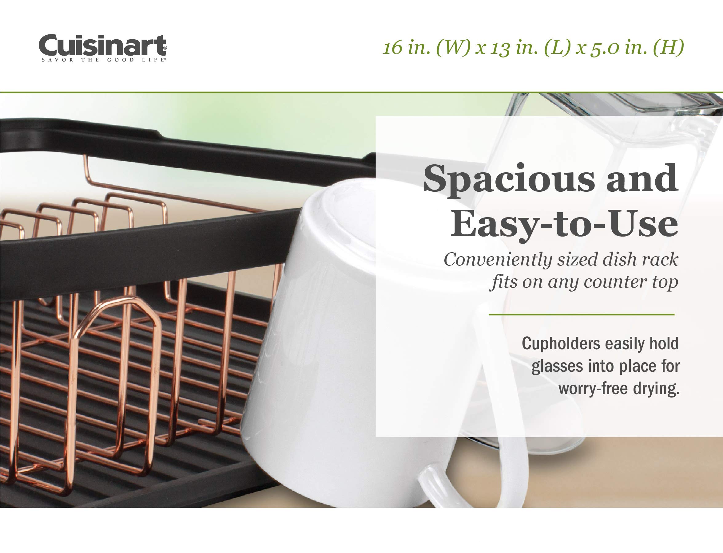 Cuisinart Wire Dish Drying Rack and Tray Set – 3 Piece Set Includes Wire Dish Drying Rack, Utensil Caddy, and Draining Board – Measures 19 x 12.75 x 4.25 Inches – Matte Black/Copper Wire