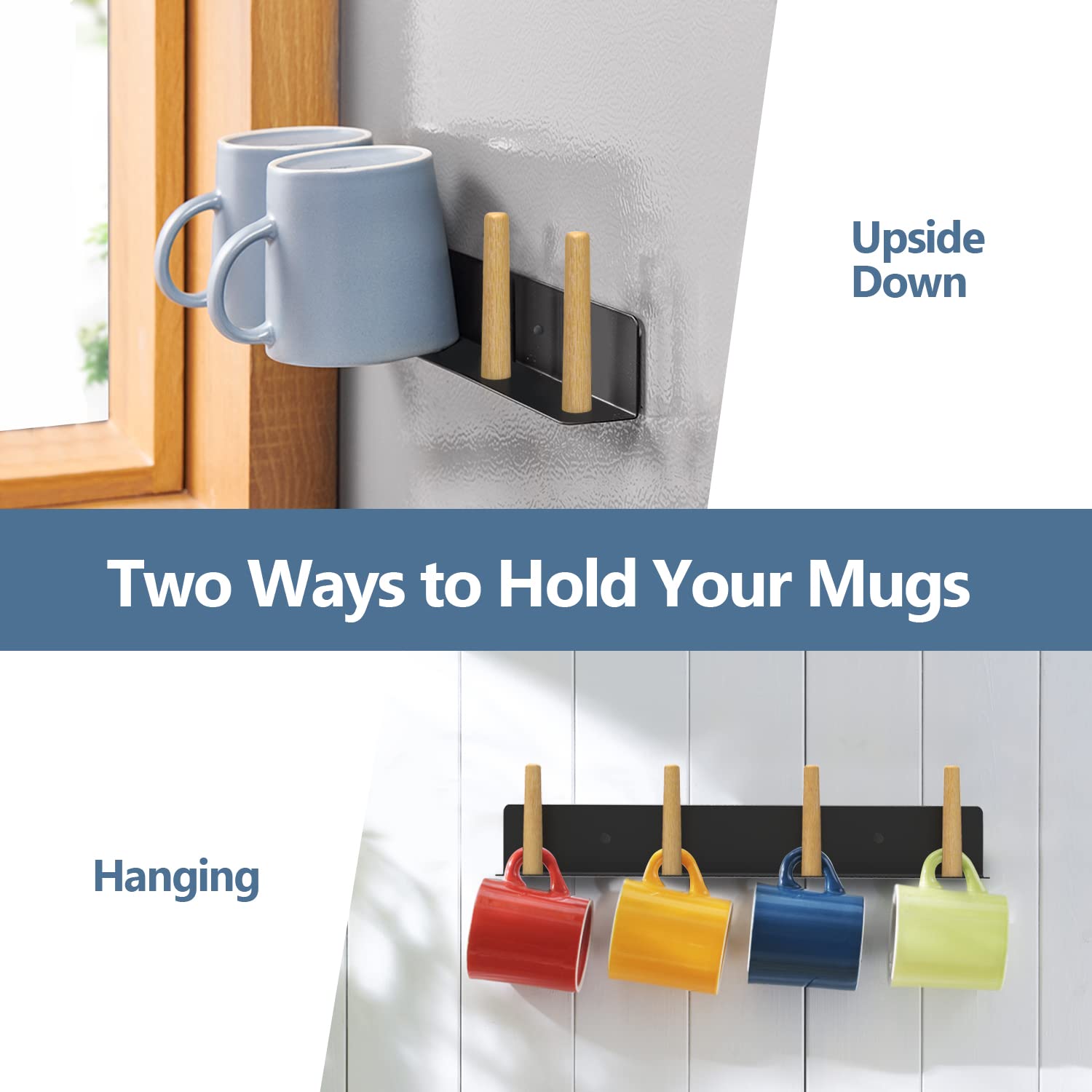 JSVER Mug Hook Wall Mounted Mug Holder, Hanging Coffee Cup Rack with 4 Hooks for Kitchen