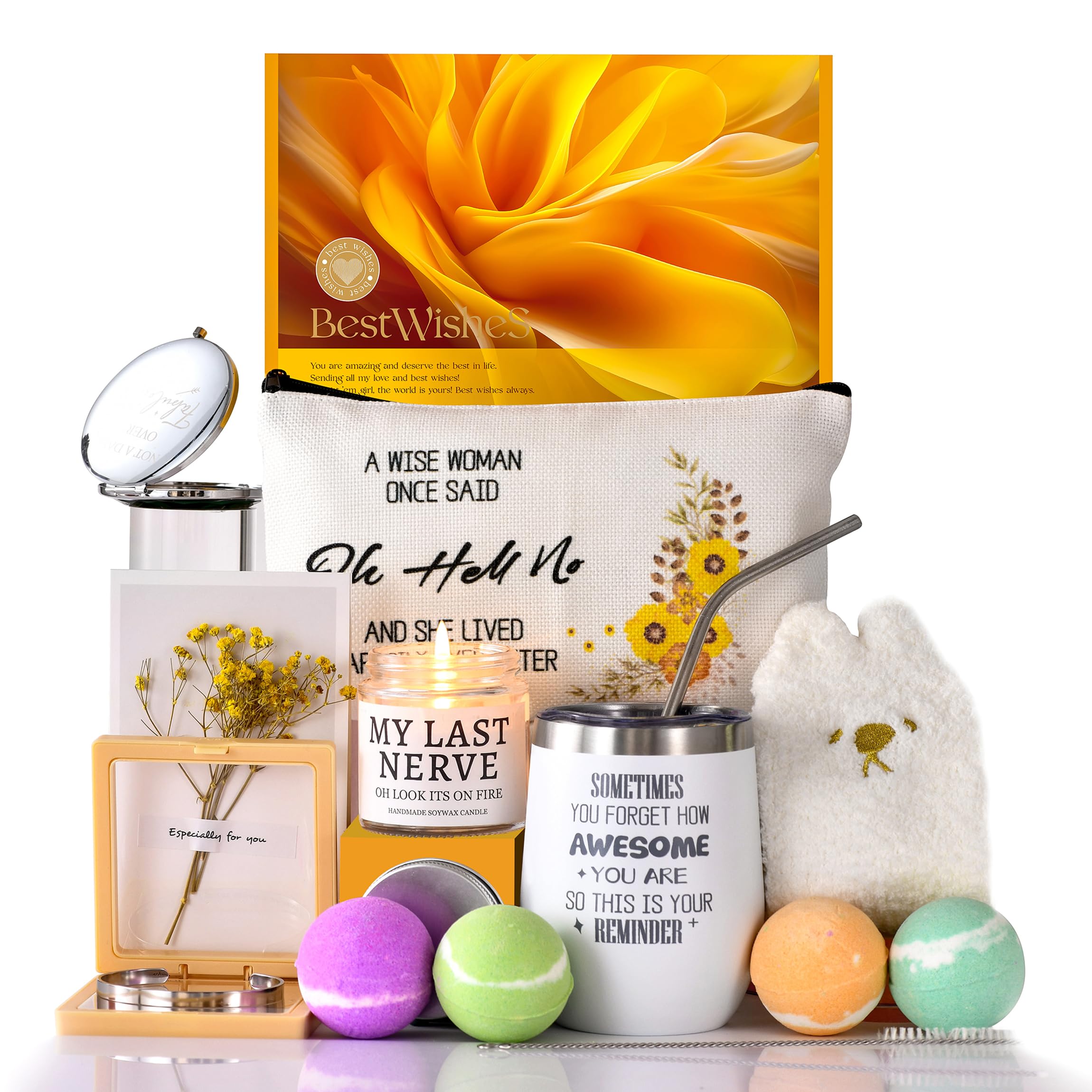 Birthday Gifts for Women - Gift Box Basket, Gifts for Mom Best Friend Her Best Friend Sister Girlfriend Wife Mother Coworker Anniversary, Personalized Thank You Gifts. Funny Cup& Relaxing Spa Gift Set